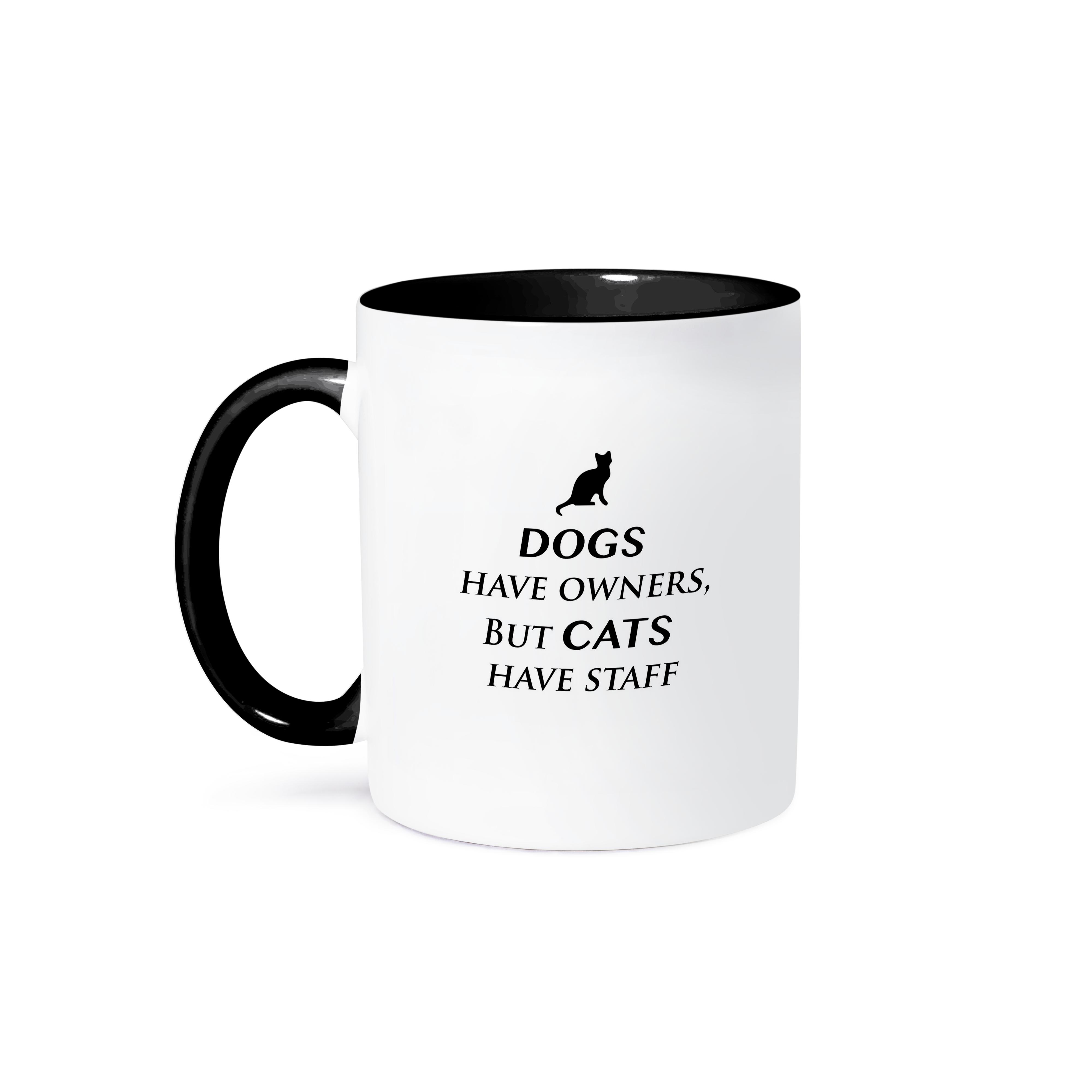3dRose, DOGS have owners, but CATS have staff, 11oz Two-Tone Black Mug ...