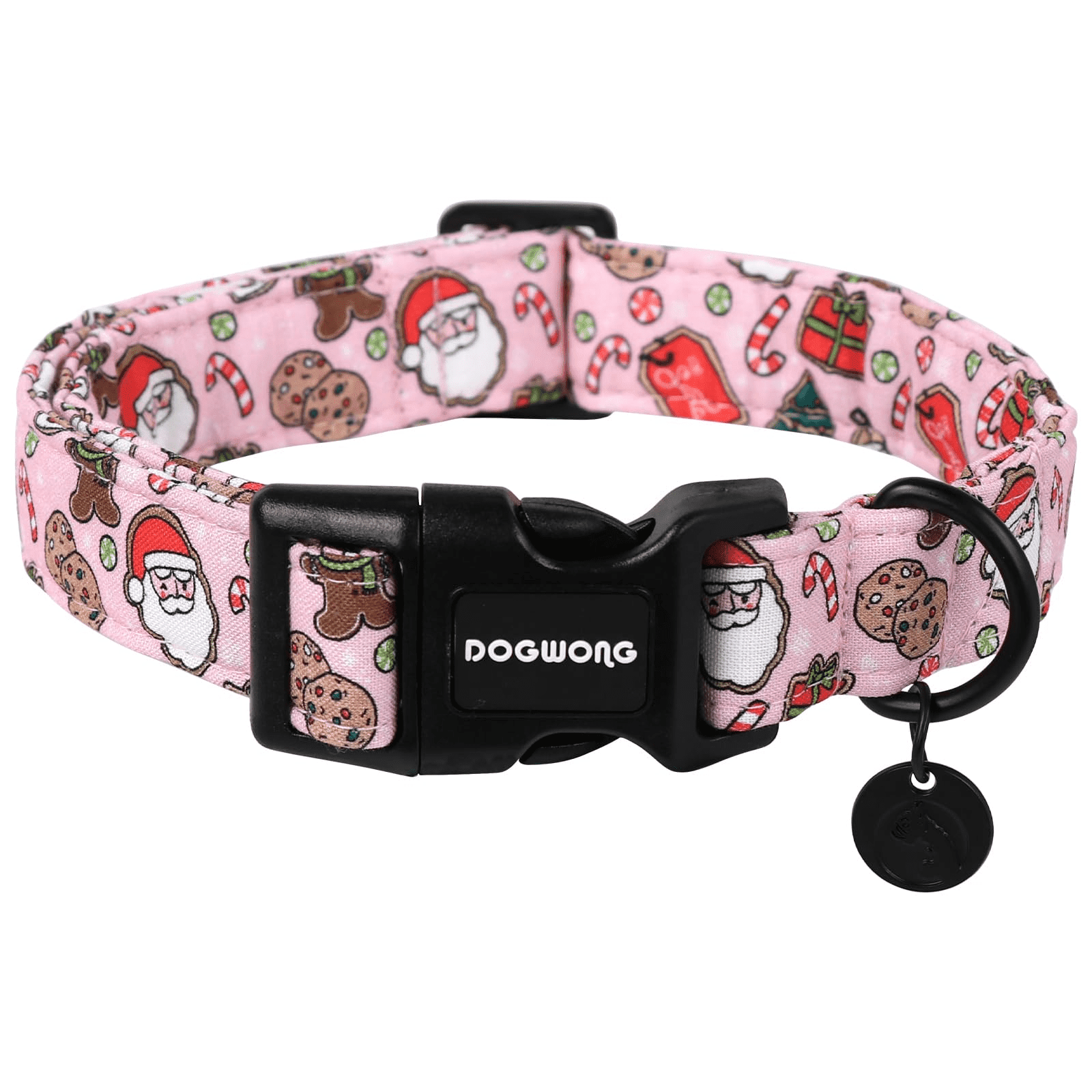 DOGWONG Christmas Cotton Dog Collar, Pink Santa Claus Dog Collar ...