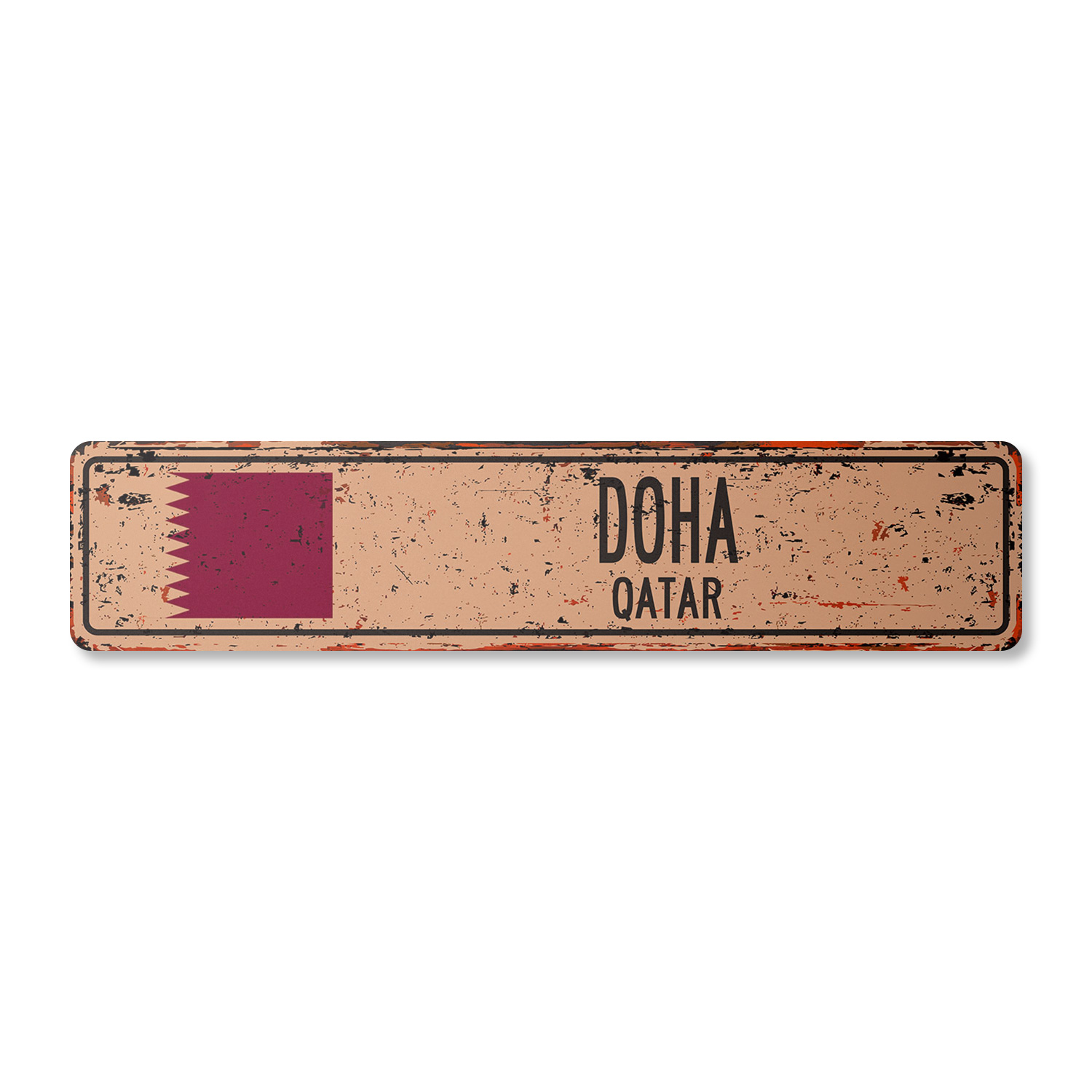 DOHA QATAR Vintage Aluminum Street Sign Qatari flag city country road ...