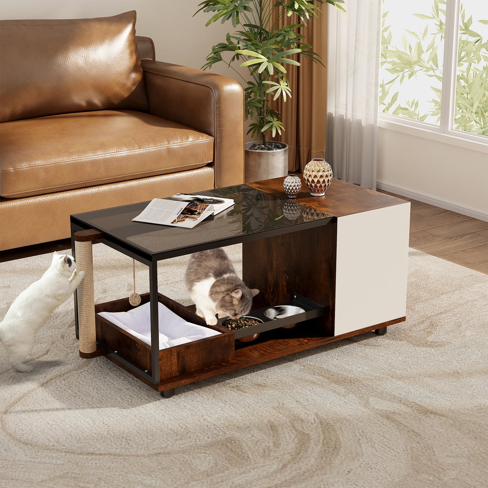 DOICAH Cat Tree with Coffee Table, Cat Scratching Post with Coffee ...