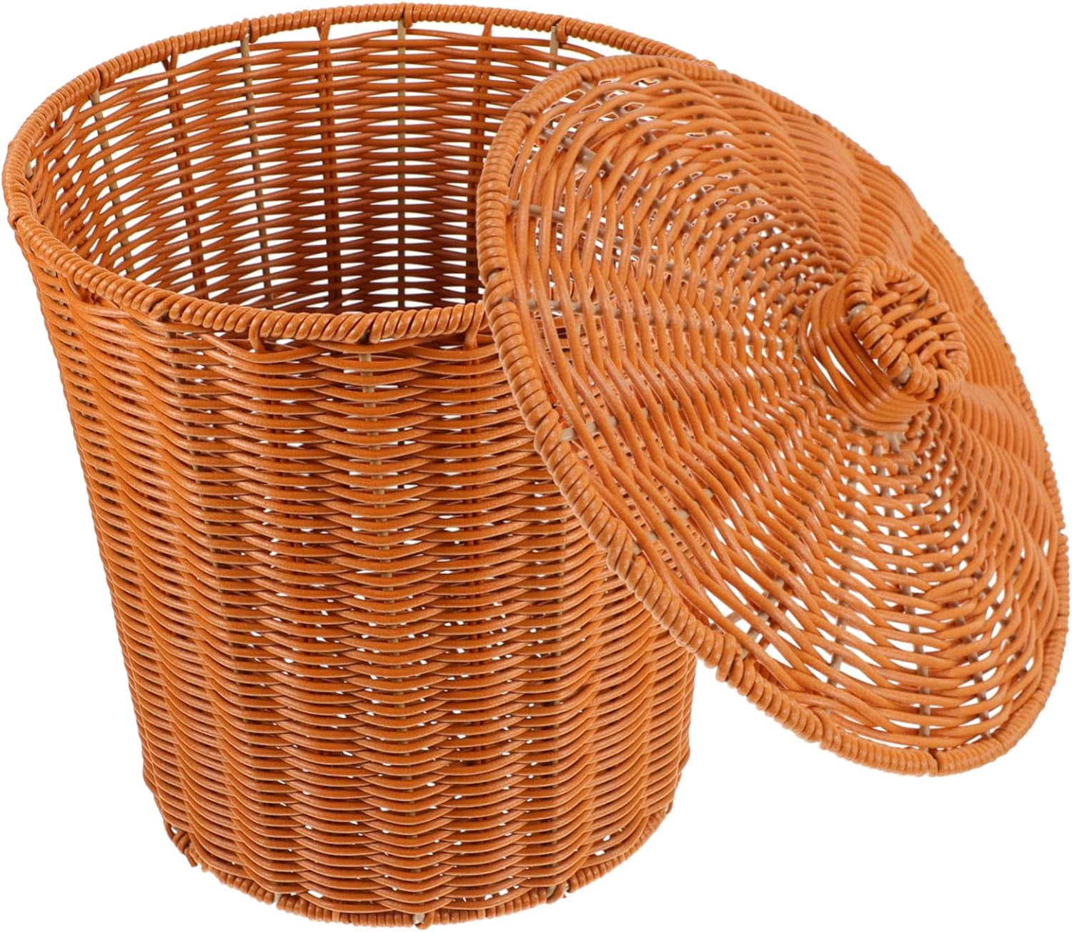 DOITOOL 1Pcs Round Rattan Waste Basket Bin, Handwoven Rattan Storage ...