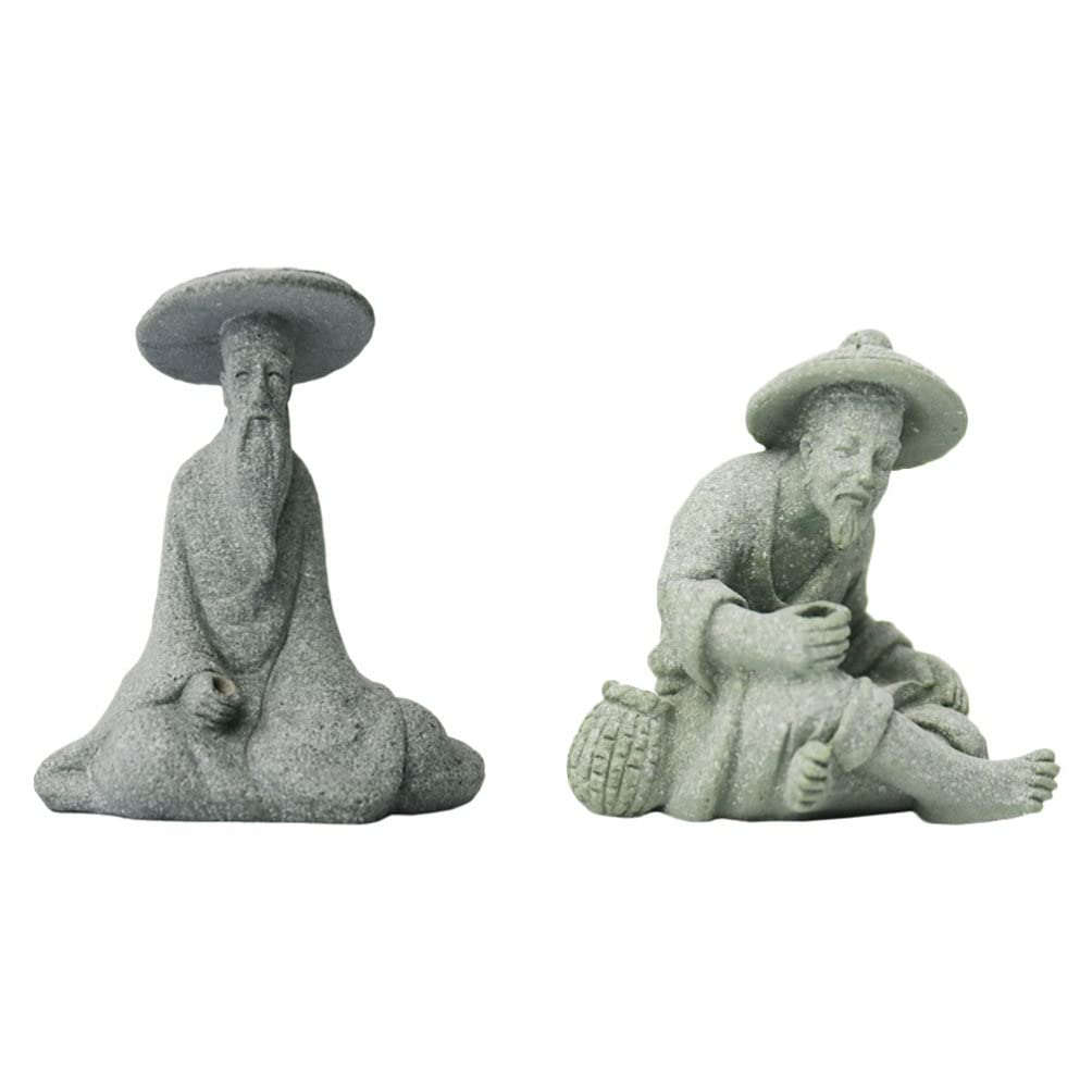 DOITOOL 2Pcs Mini Fisherman Figurines, Chinese Mudman Sitting Fishing ...