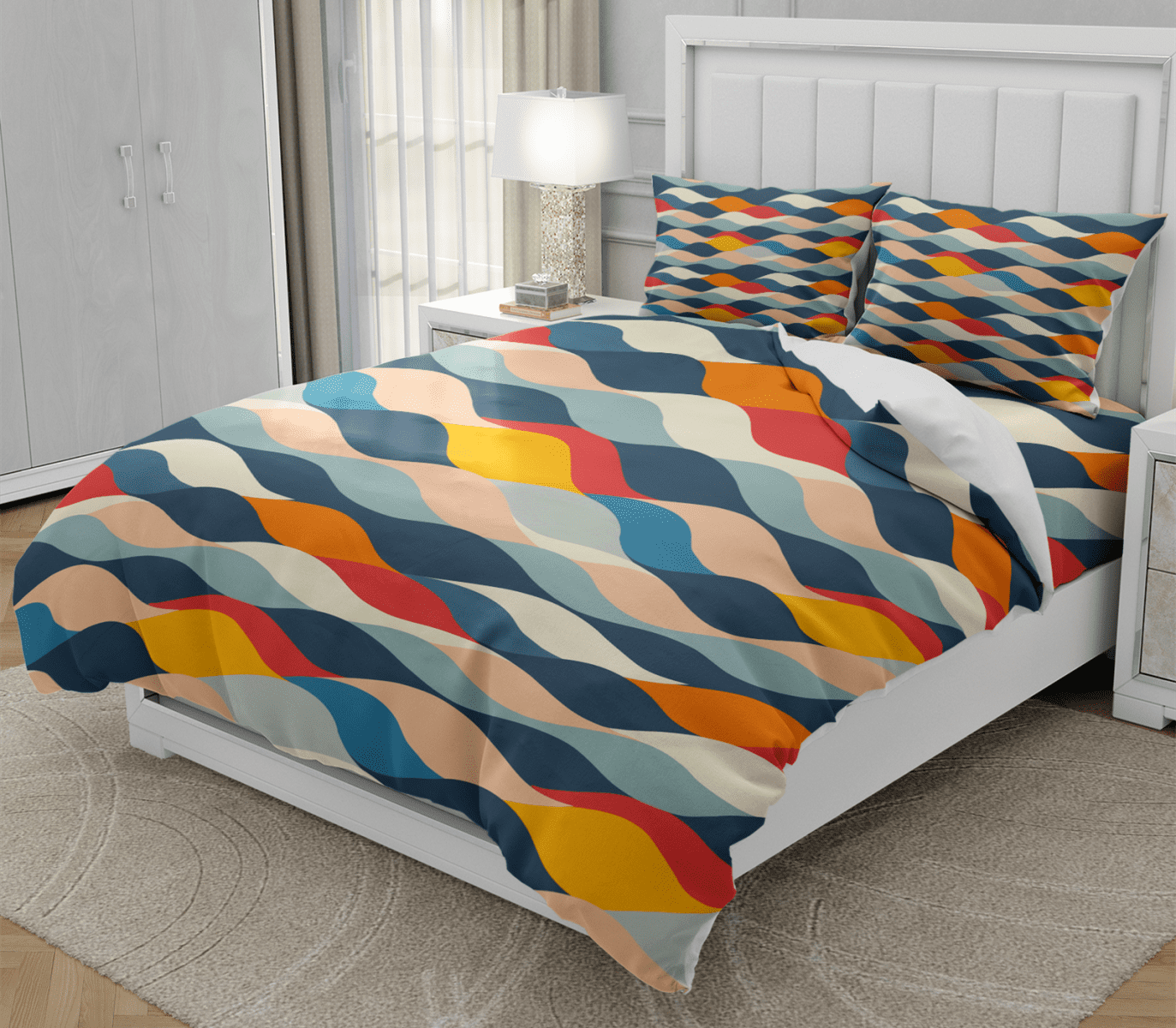 DOJLIO 3D Blue Wave Geometry Printed Duvet Cover Bedding Sets Twin Size ...