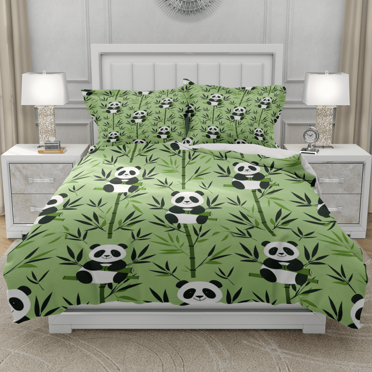 DOJLIO 3D Cute Panda and Bamboo Printed Duvet Cover Bedding Sets Queen ...