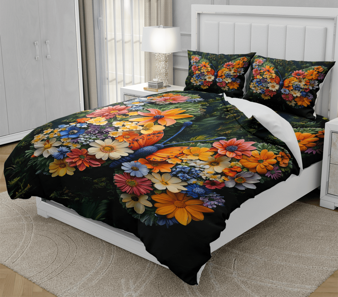 DOJLIO 3D Flower Butterfly Printed Duvet Cover Comforter Cover Set ...