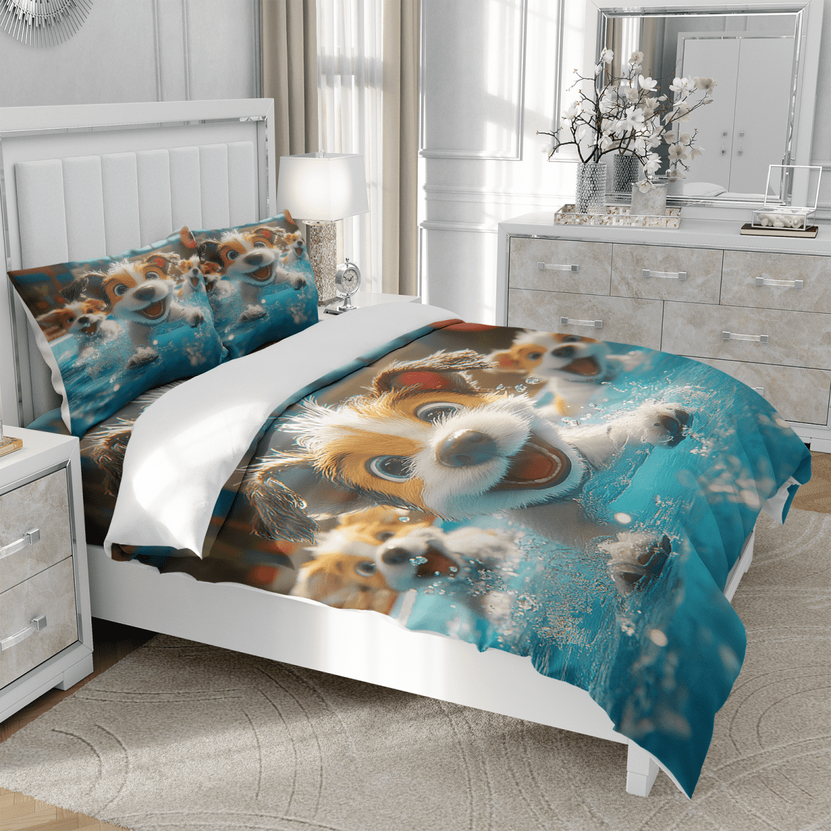 DOJLIO 3D Happy Dogs Printed Duvet Cover Comforter Cover Set Twin Size ...