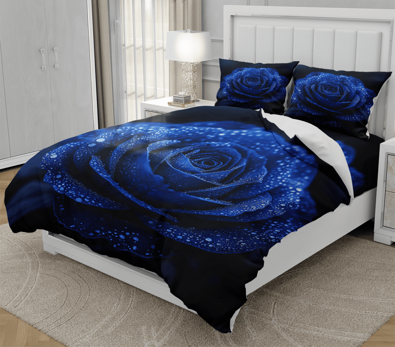 DOJLIO 3D Mysterious Blue Rose Printed Duvet Cover Comforter Cover Set ...