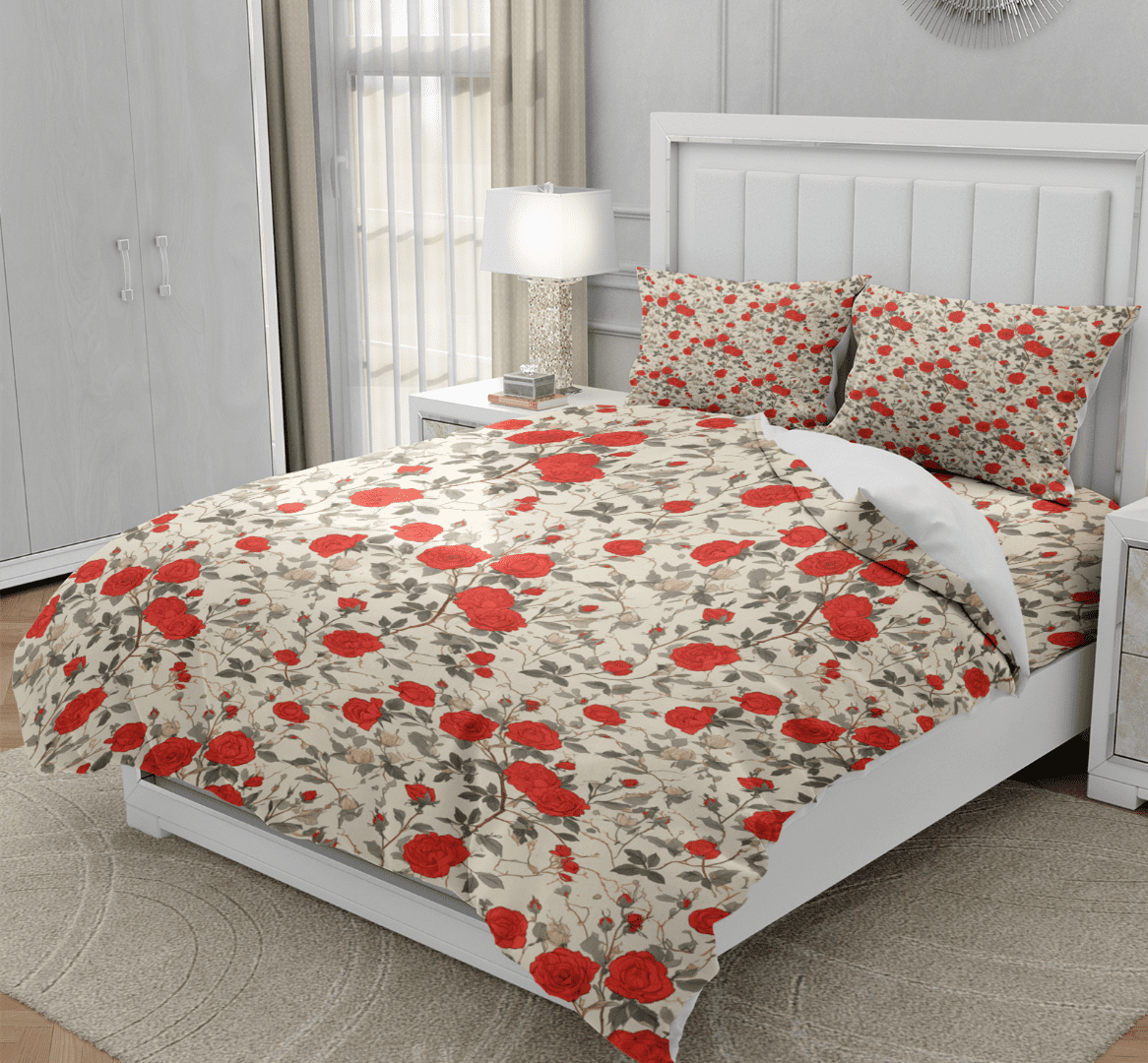 DOJLIO 3D Rose Print Bedding Sets Twin Size Rose Pattern Love Red Rose ...
