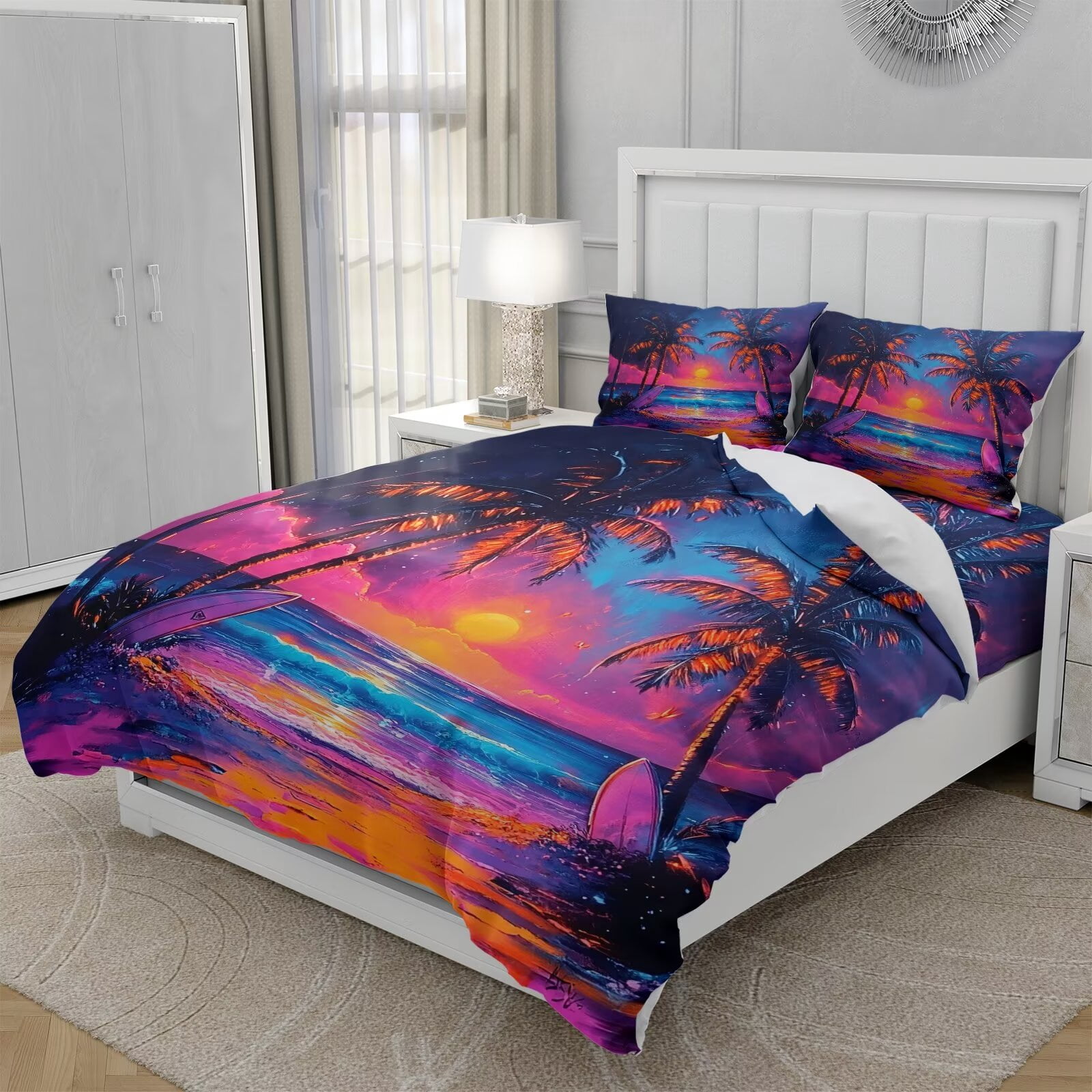 DOJLIO 3D Sunset Beach Printed Duvet Cover Comforter Cover Set Twin ...
