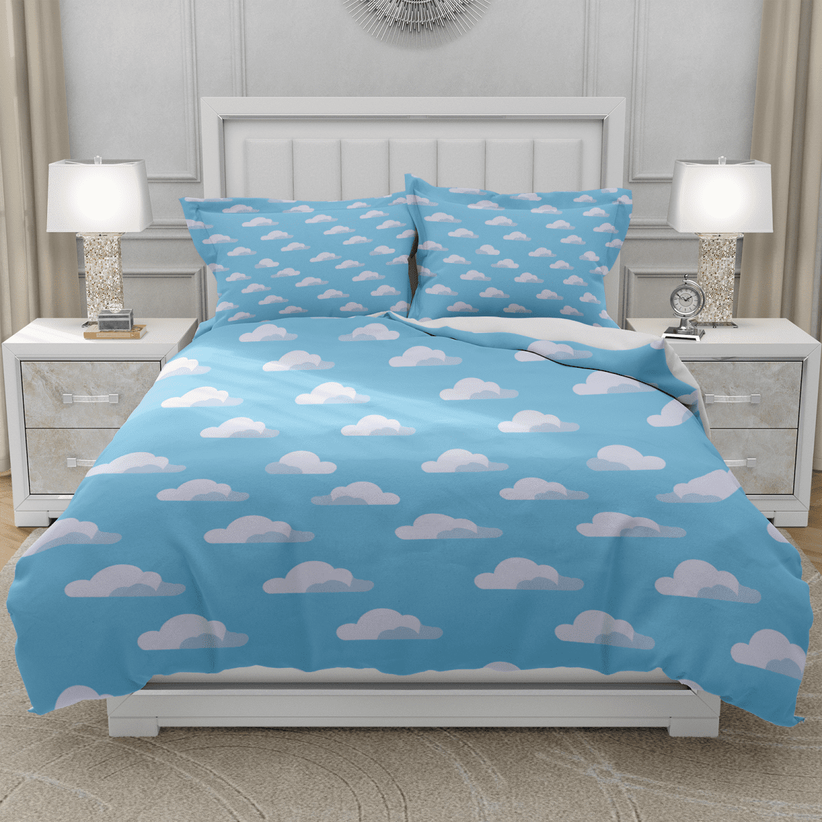DOJLIO 3D White Cloud Printed Duvet Cover Bedding Sets King Size ...