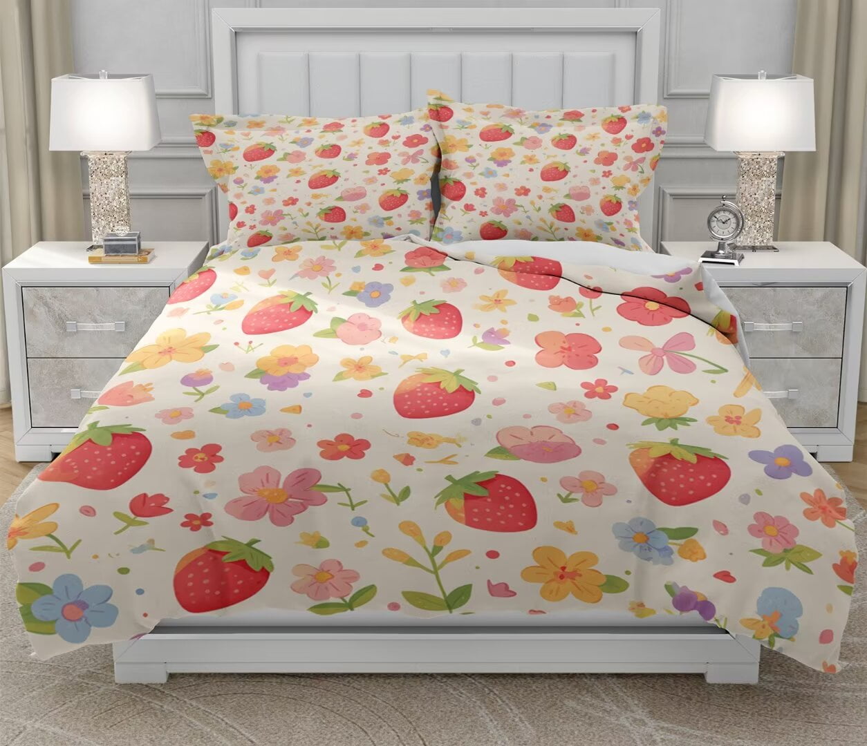 DOJLIO Colorful Flower Bed Duvet Cover Queen Size Rustic Theme Quilt ...