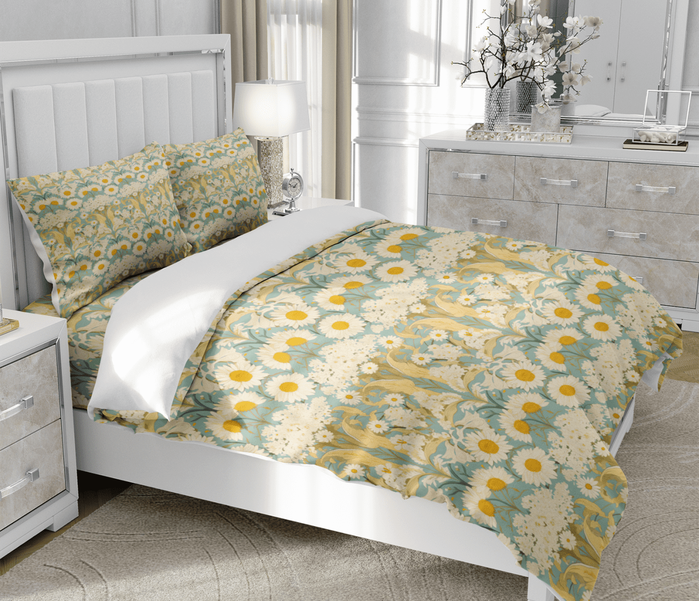 DOJLIO Flower Pattern Duvet Cover Twin Size Bouquet Print Symmetrical ...