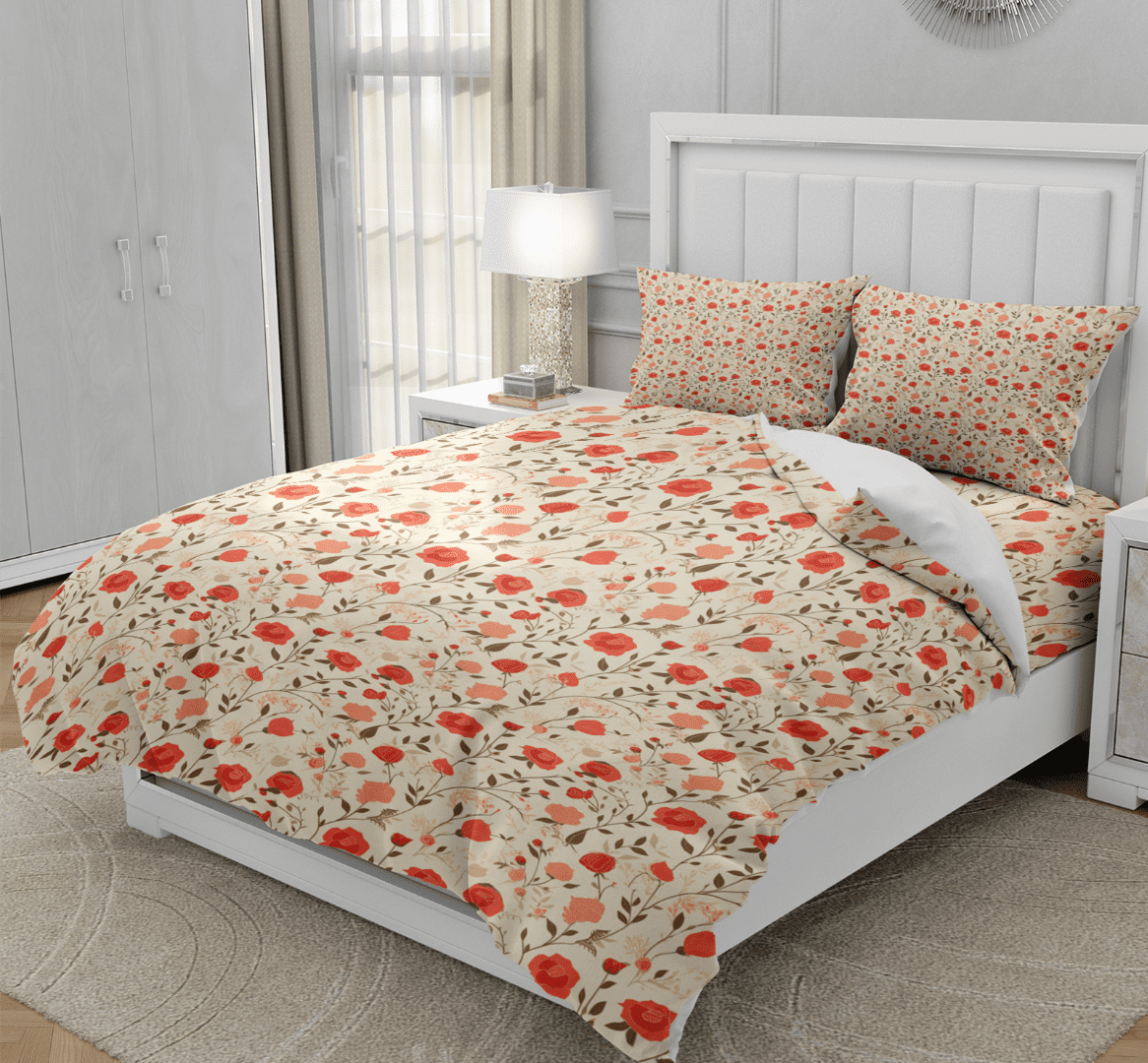 DOJLIO Romantic Rose Bedspread Cover Full Size Fresh and Natural Theme ...