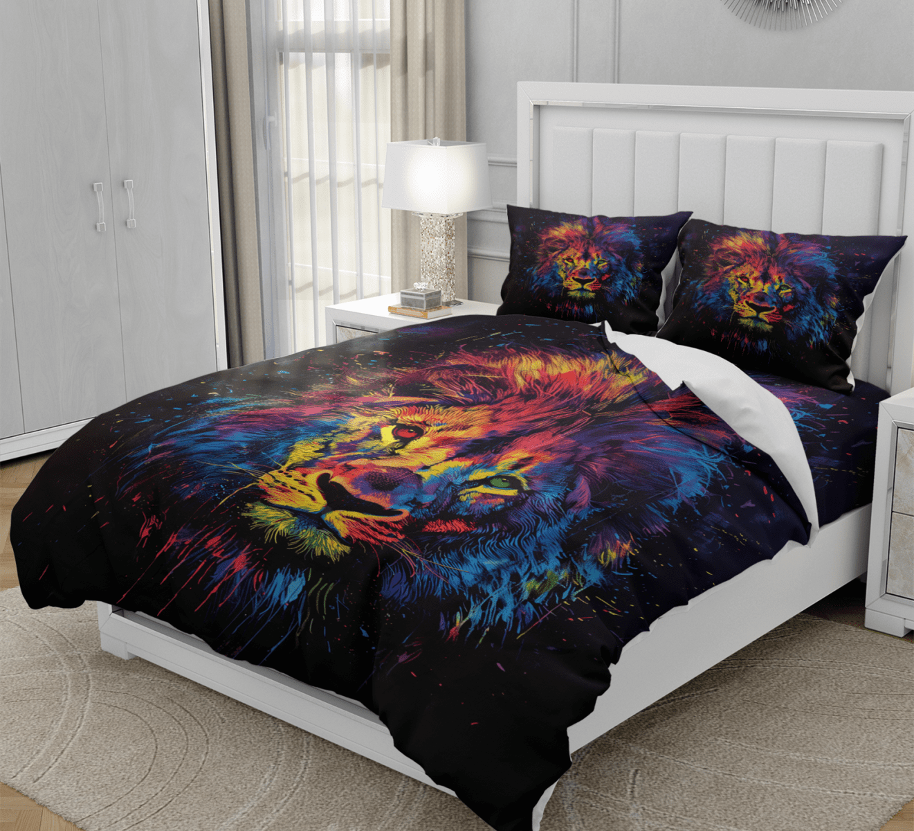 DOJLIO Dream Lion Bedspread Cover King Size Color Spray Paint Lion ...