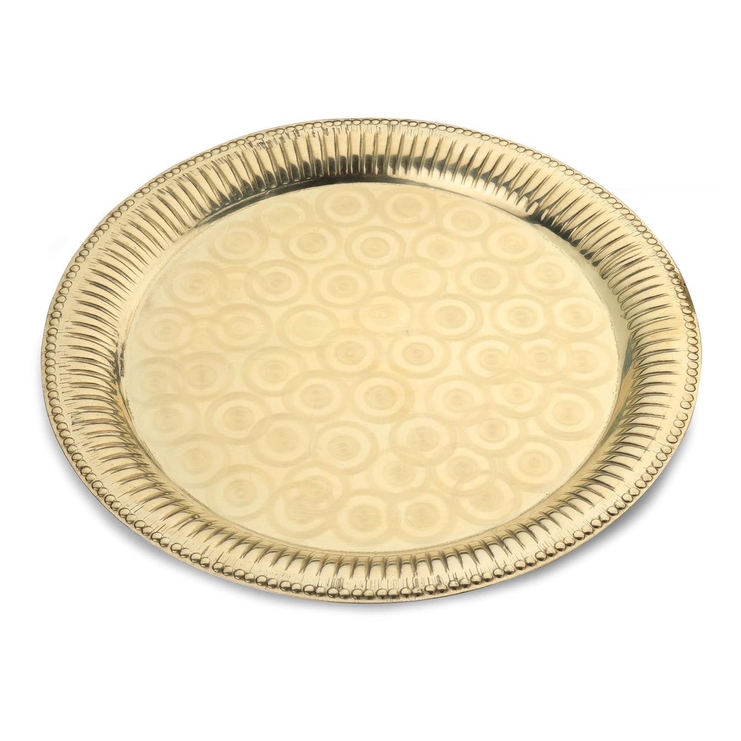 DOKCHAN Pure Brass Pooja Thali Plate Flower Embossed Design for Home ...