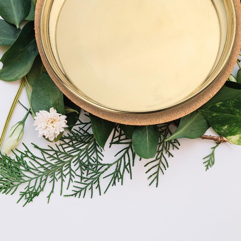 DOKCHAN Pure Indian Traditional Handmade Brass Golden Color Plain PlateThalifor Pooja Diwali ...