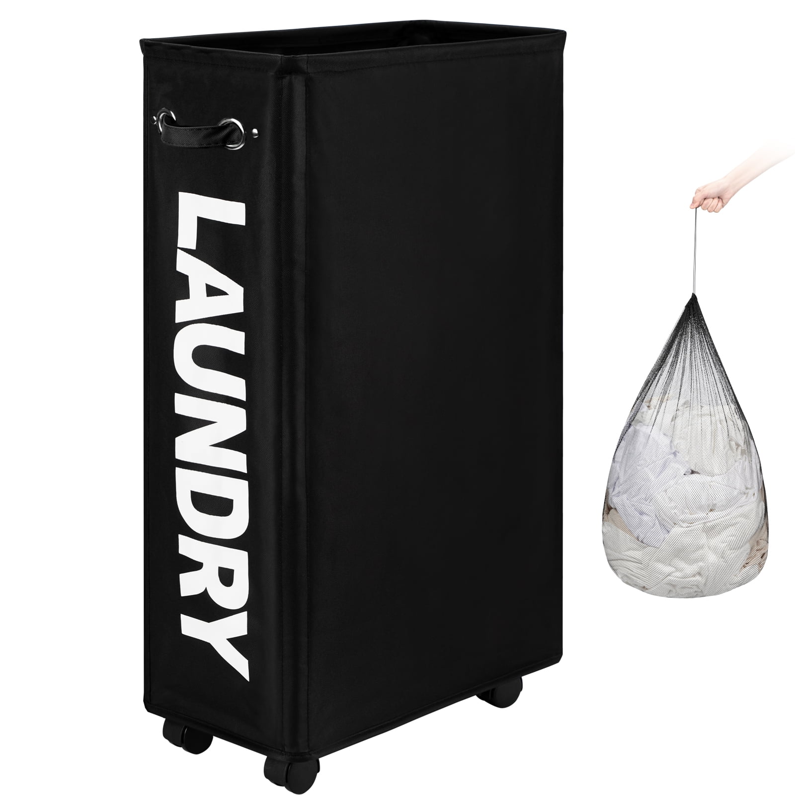 DOKEHOM 29-Inch Slim Laundry Basket with Wash Bag, Collapsible Hamper ...