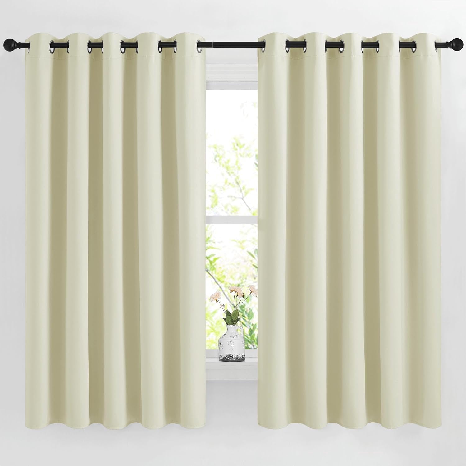 DOKIRO-Beige Room Darkening Curtains 66 inches Long, Grommet Thermal Curtains Window Treatment ...