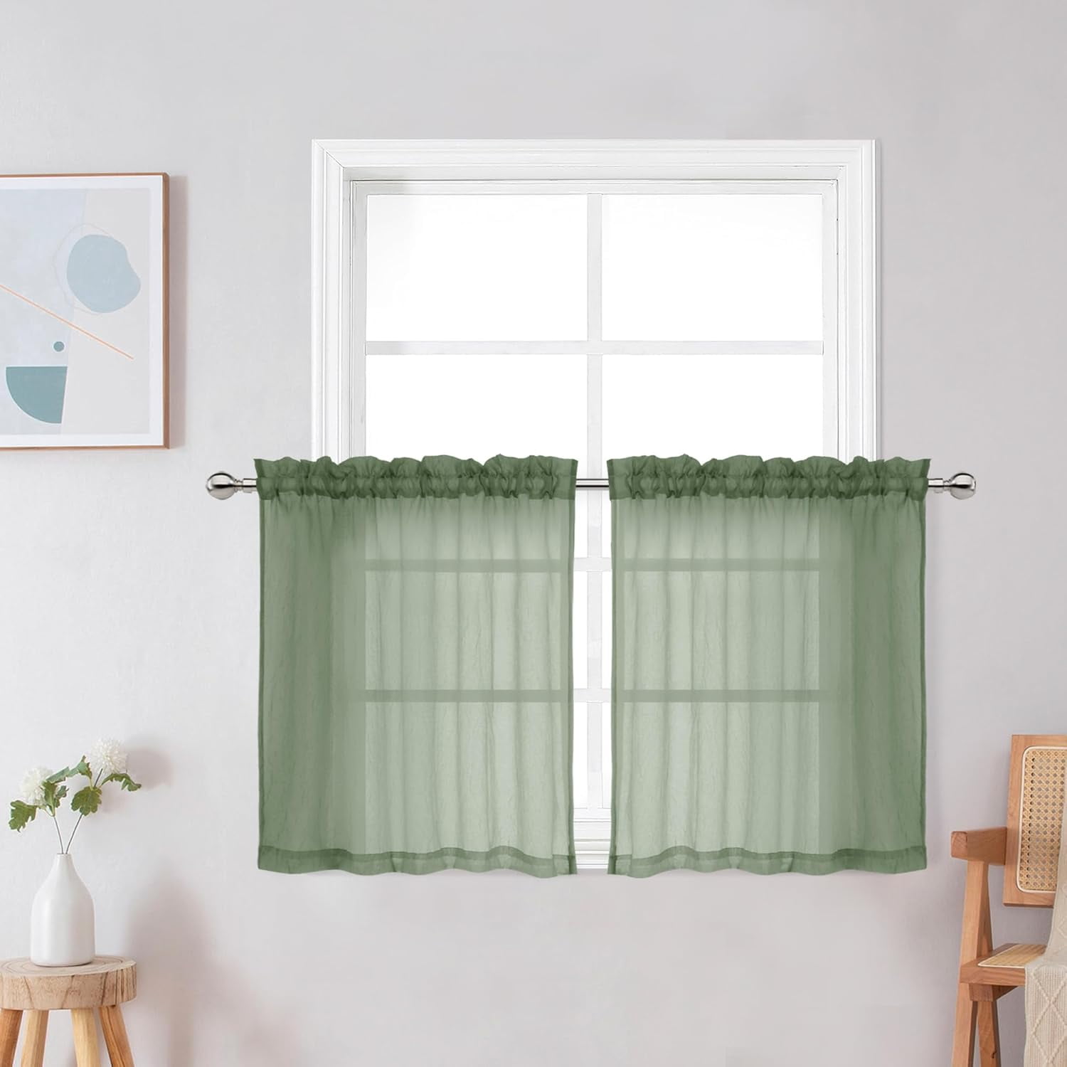 DOKIRO-Crushed Sage Tier Curtains for Small Window Treatment 24 Inch ...