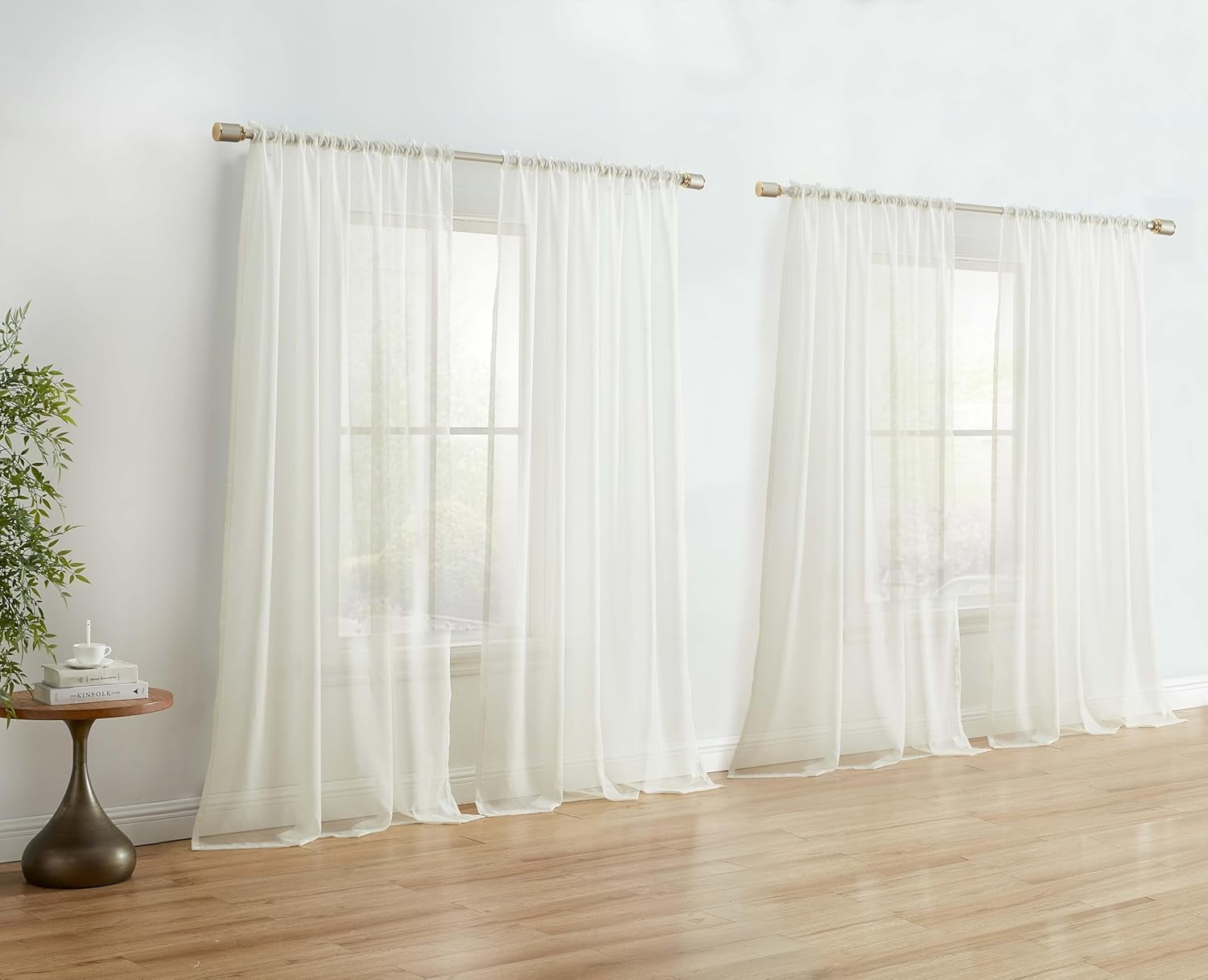 DOKIRO-Ivory Sheer Curtain Panels: Sheer Voile Light Filtering Window Treatment Coverings Rod ...