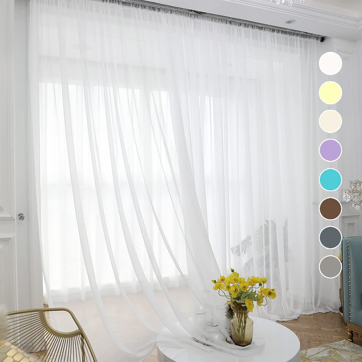 DOKIRO-Ivory Sheer Curtains 63 Inches Long 2 Panels,Rod Pocket Voile Semi Sheer Window Curtains ...