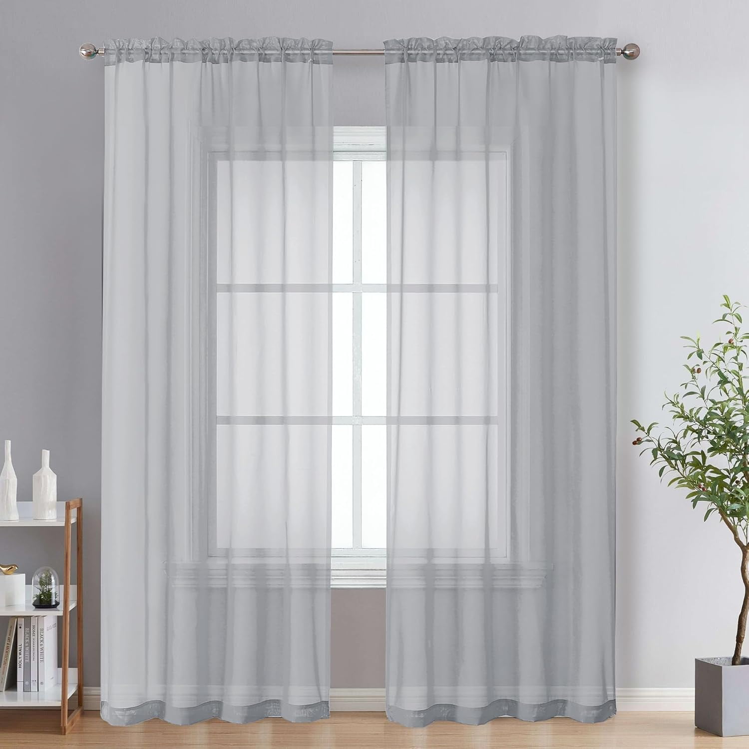 DOKIRO-Light Grey Sheer Curtains 84 Inches Long 2 Panels - Soft Light ...