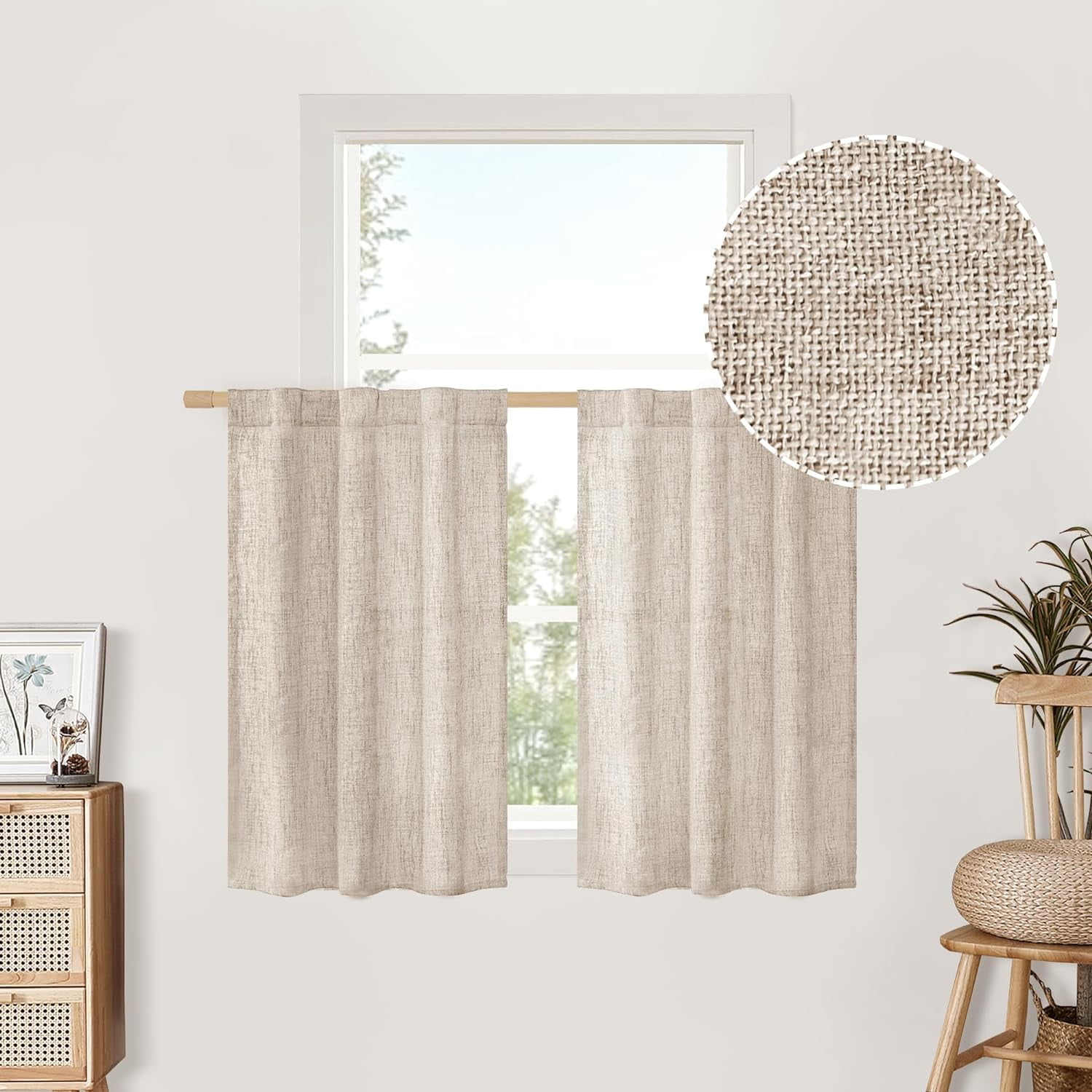 DOKIRO-Linen Curtains 36 Inch Length for Kitchen Cafe Window, Half ...