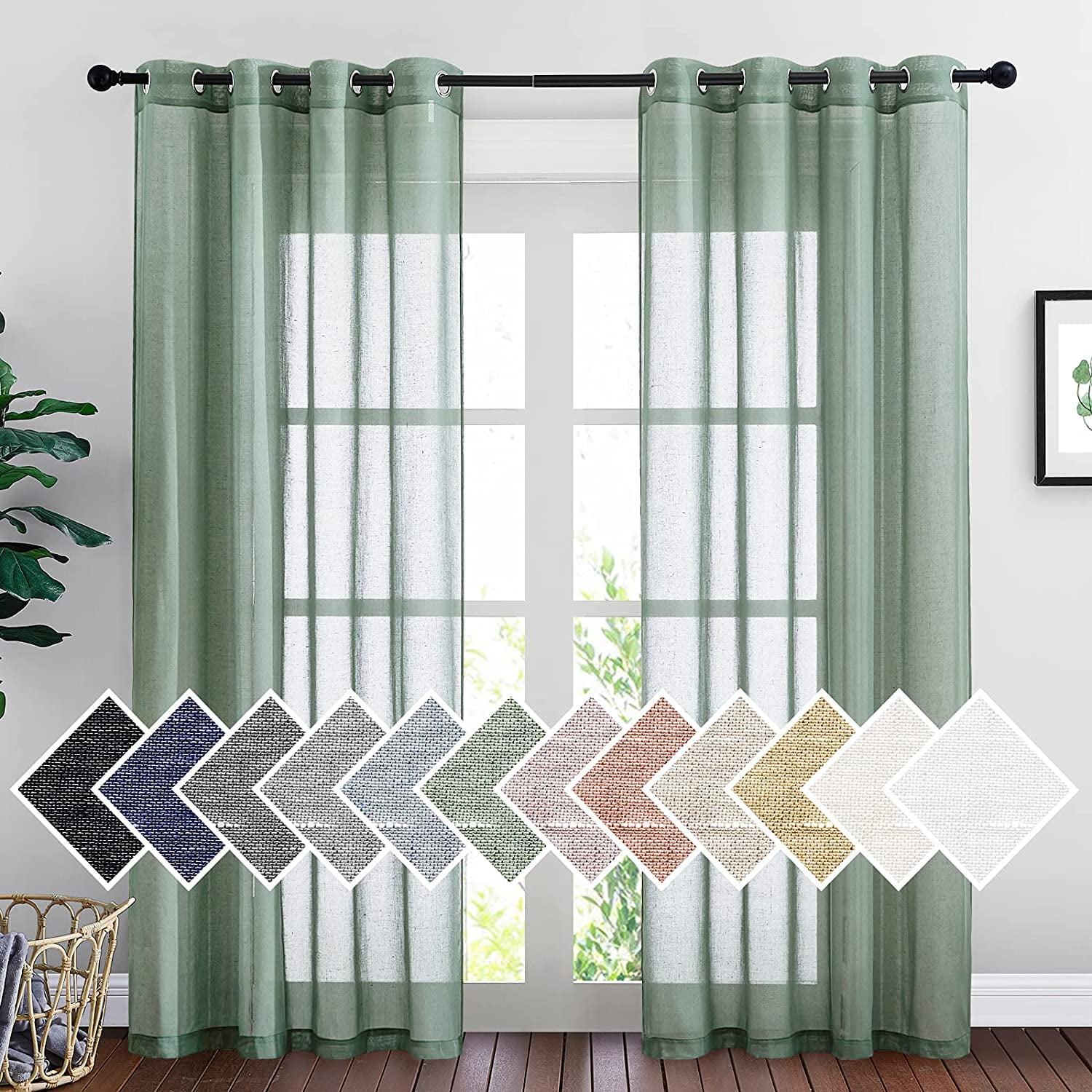 DOKIRO-Linen Sheer Curtains Flax Textured for Living Room, Grommet Semi ...