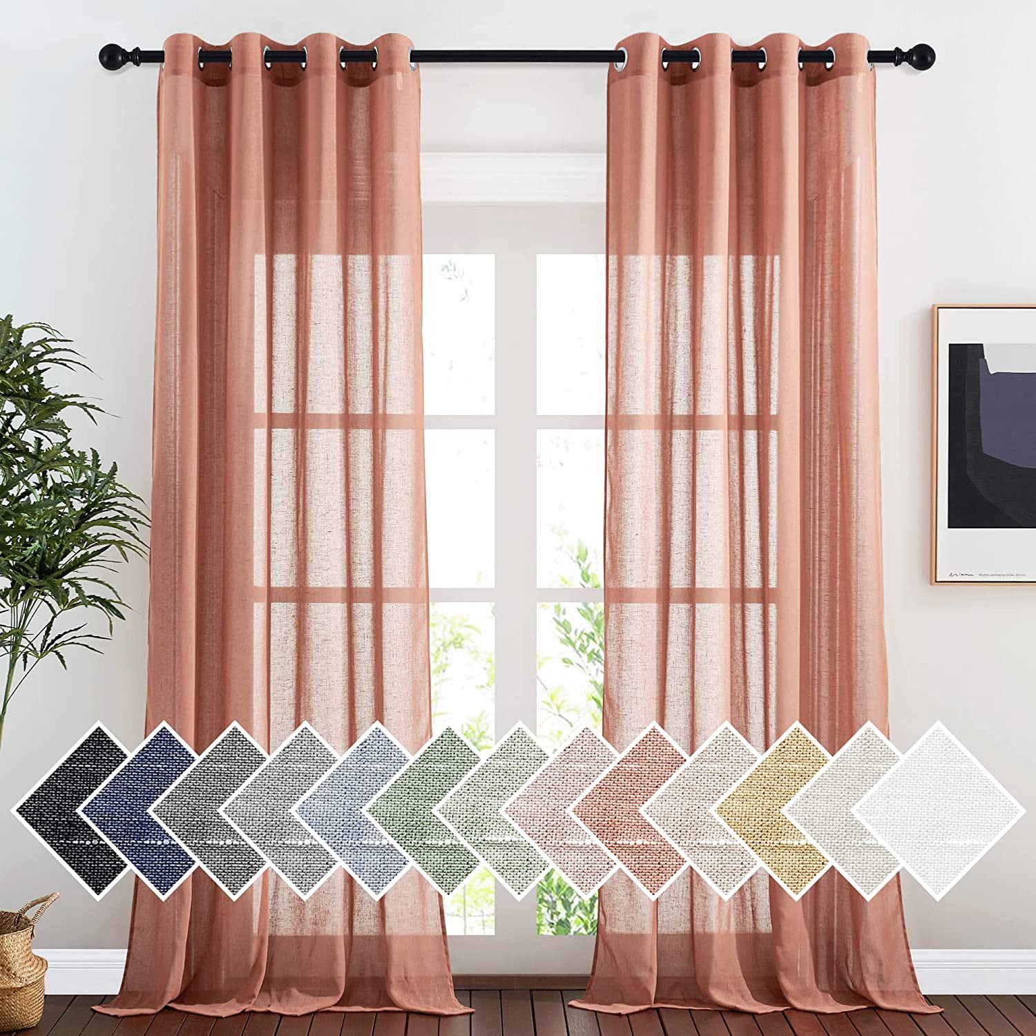 DOKIRO-Linen Textured Semi Sheer Curtains for Large Windows, Ring Top ...