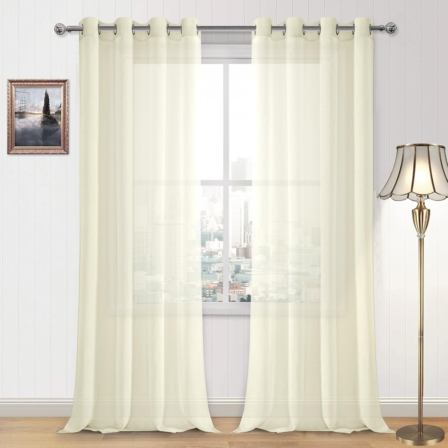 DOKIRO-Lvory Sheer Curtains, Grommet Top Window Curtains for Bedroom ...