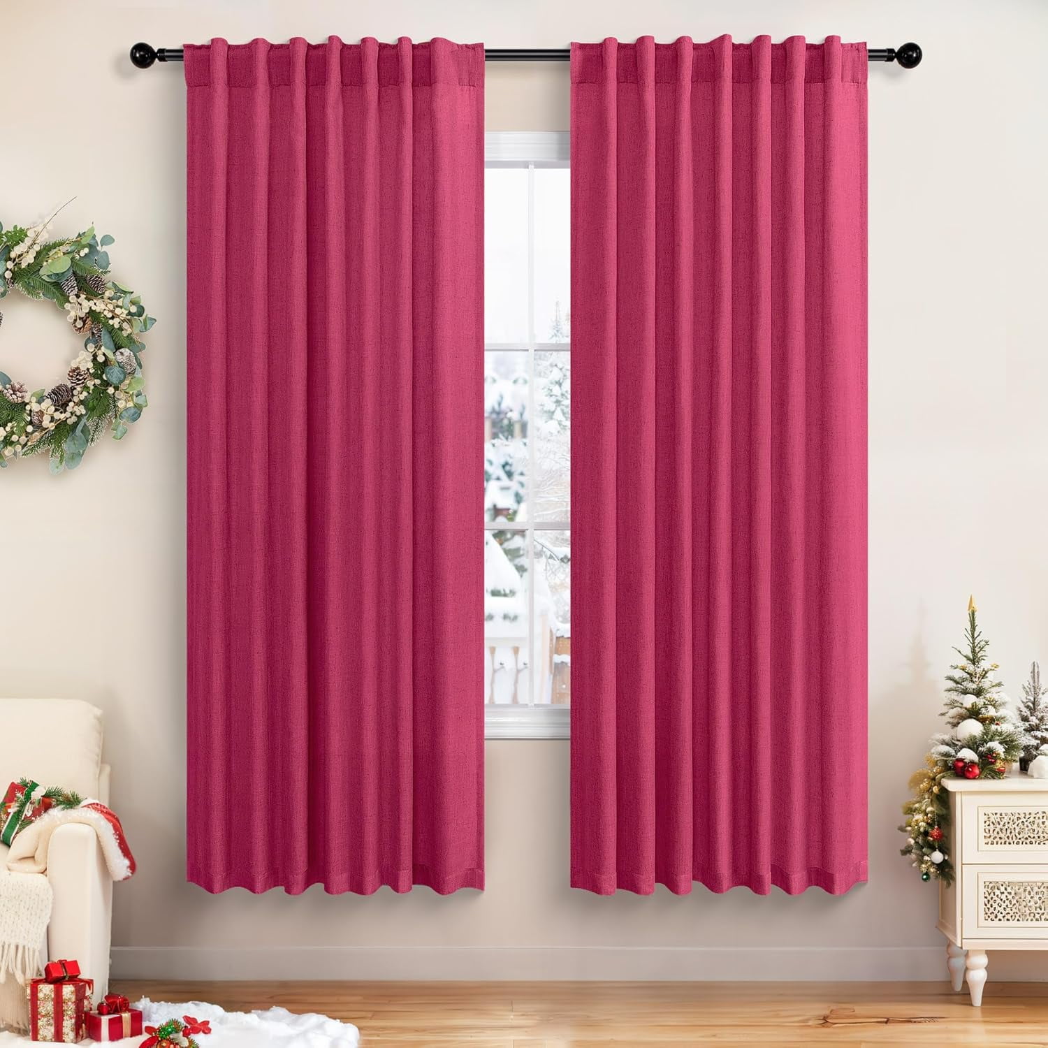 DOKIRO-Magenta Curtains 54 Inch Length for Bedroom 2 Panel Rod Pocket ...