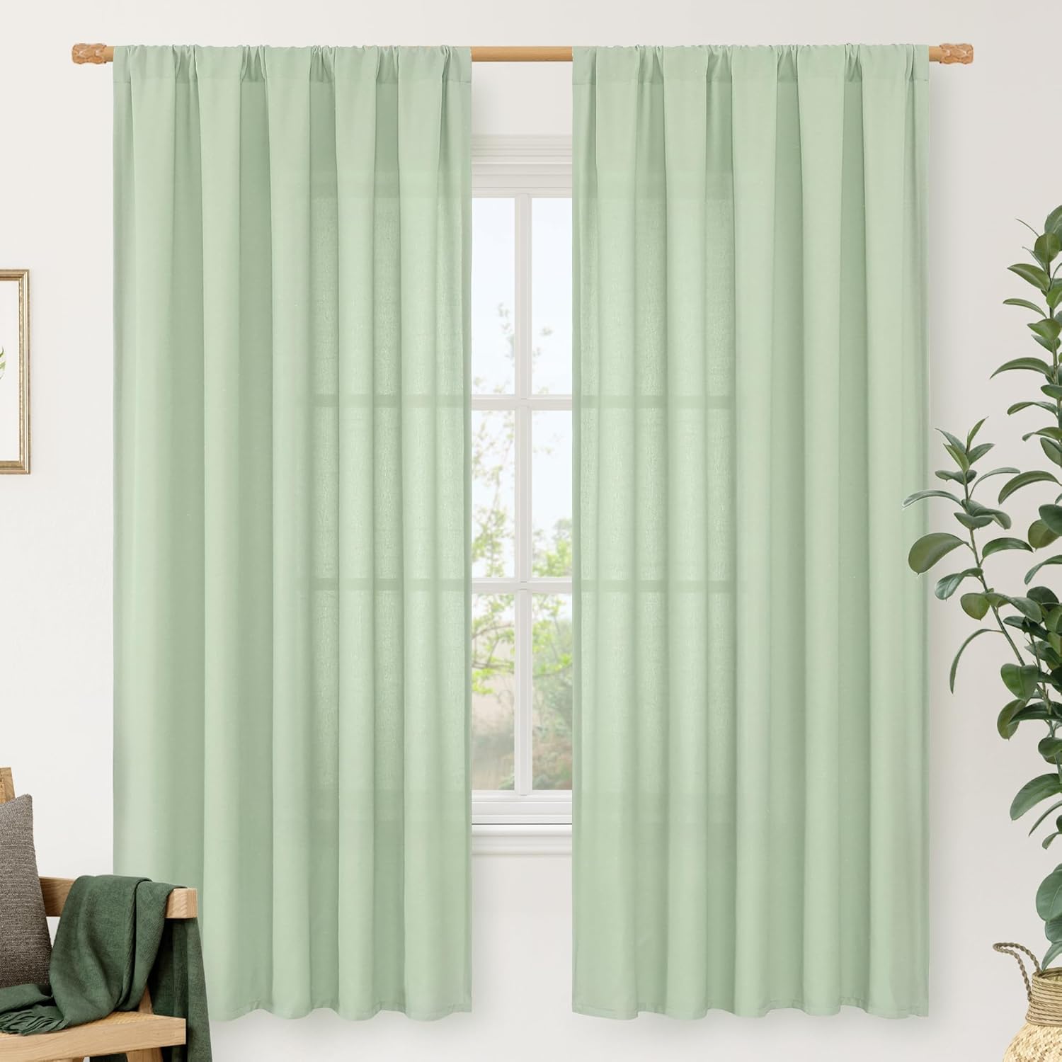 DOKIRO-Natural Linen Curtains for Bedroom, 72 Inch Faux Linen Textured ...