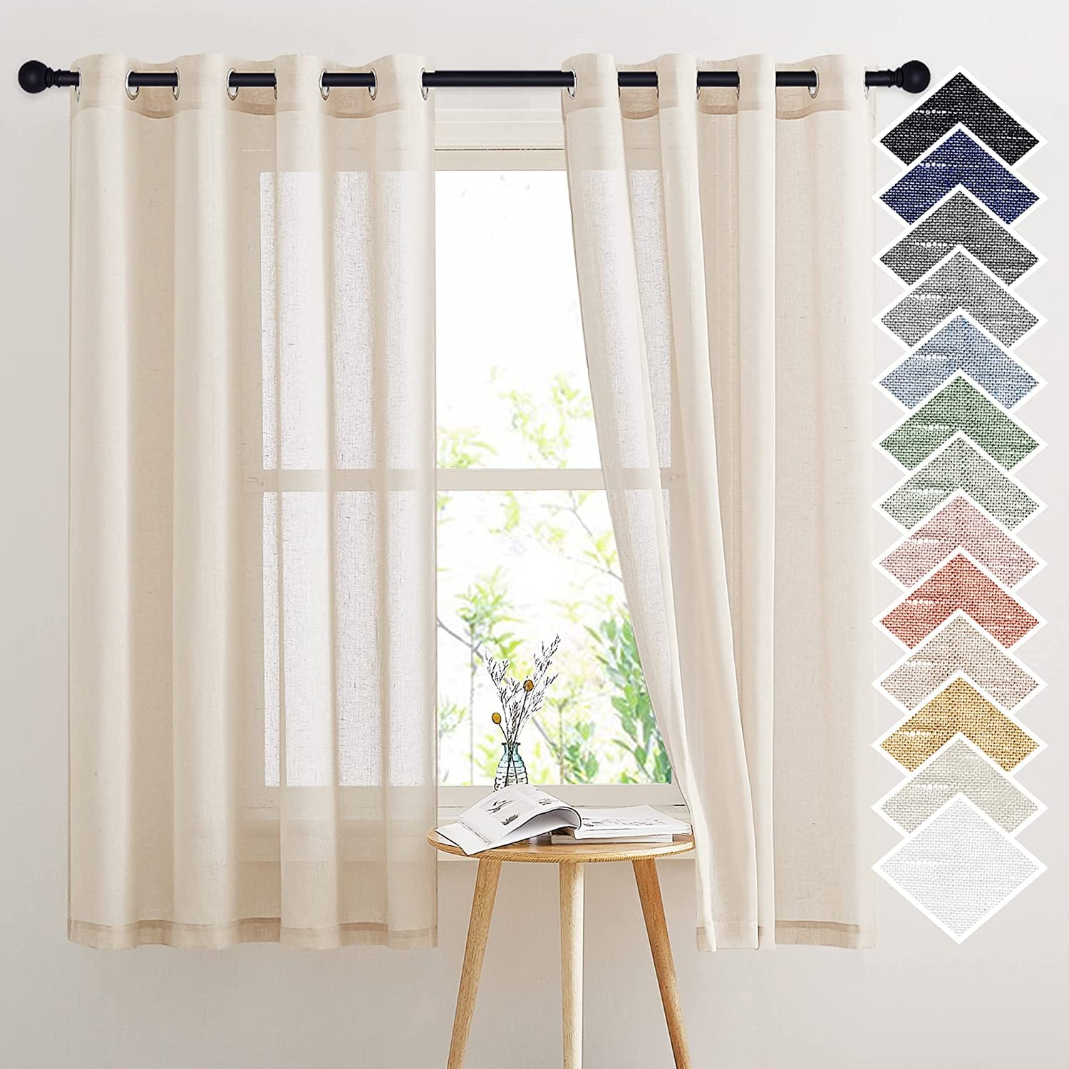 DOKIRO-Natural Open Linen Weave Flax Sheer Window Curtains, Ring Top ...