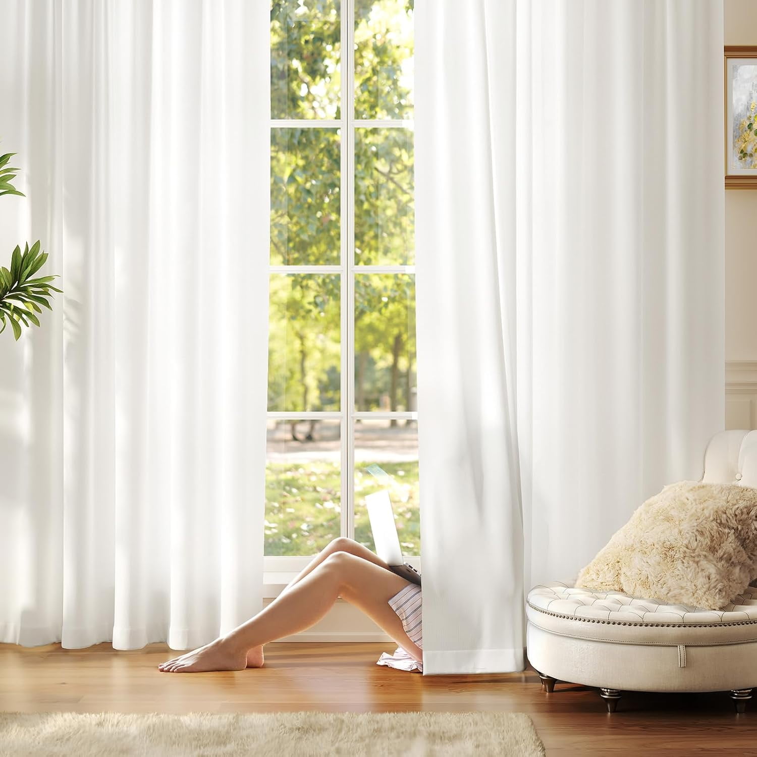 DOKIRO-Non-See-Through Ivory White Privacy Sheer Curtains for Living ...