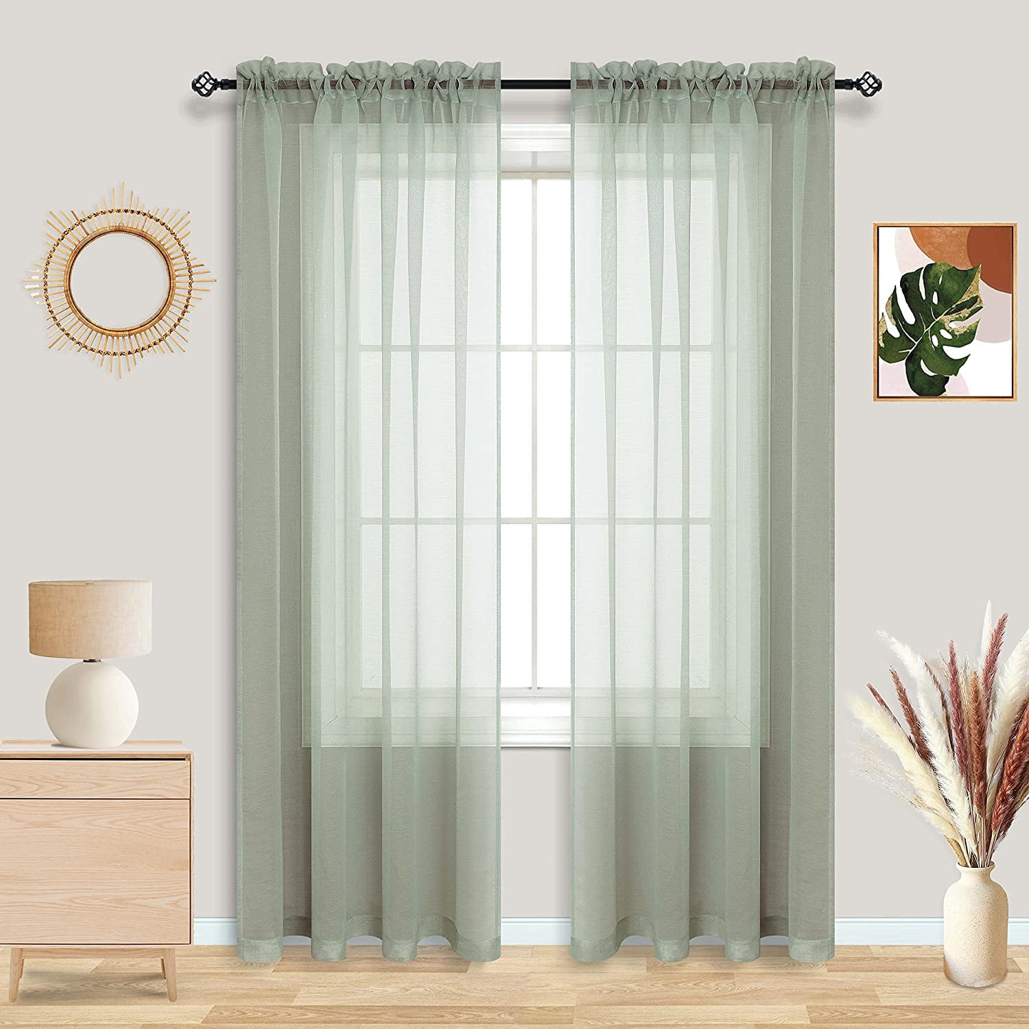 DOKIRO-Sage Green Curtains 84 Inch Length for Living Room 2 Panel Sets Rod Pocket Faux Linen ...