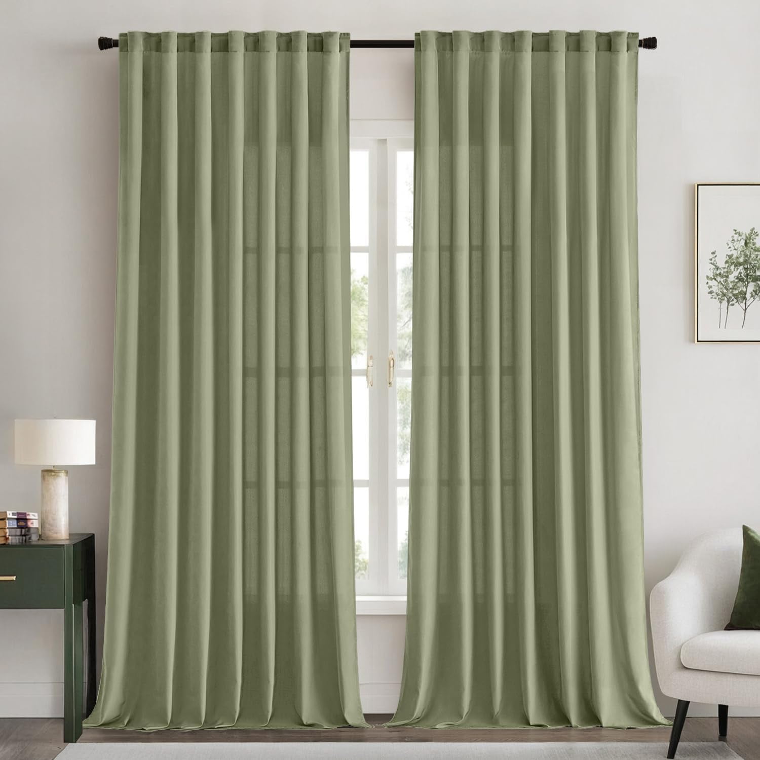 DOKIRO-Sage Green Privacy Sheer Curtains 96 Inches Long Non-See-Through ...