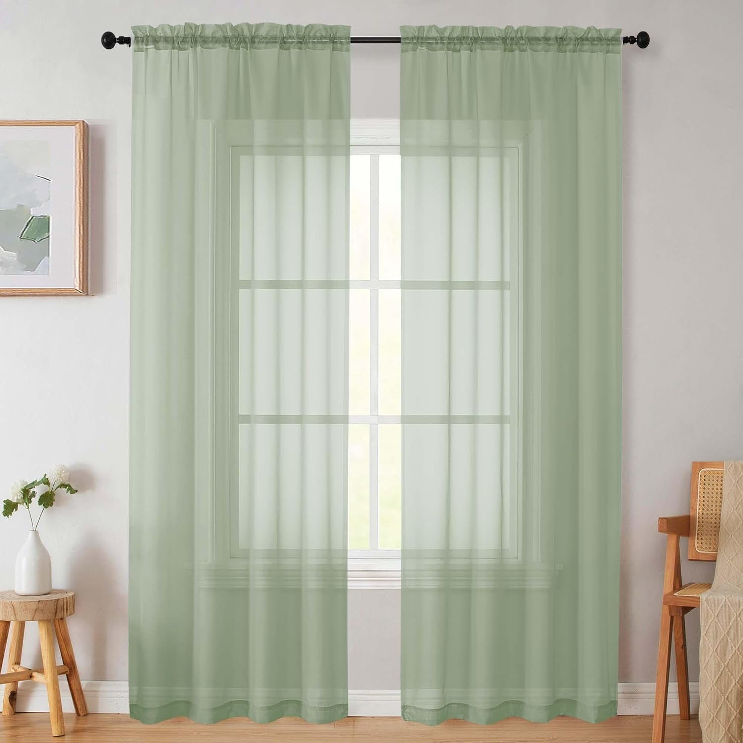 DOKIRO-Sage Green Sheer Curtains for Bedroom Living Room 90 Inches Long 2 Panels Set, Soft Airy ...