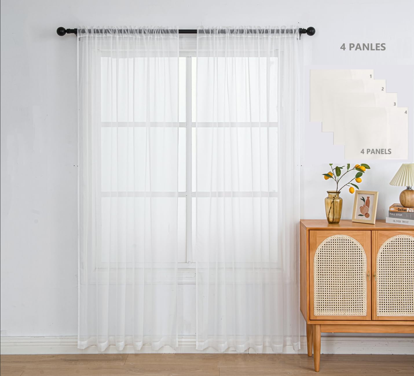 DOKIRO-Sheer Curtains 84 Inches Long 4 Panels,Window Treatment Rod ...