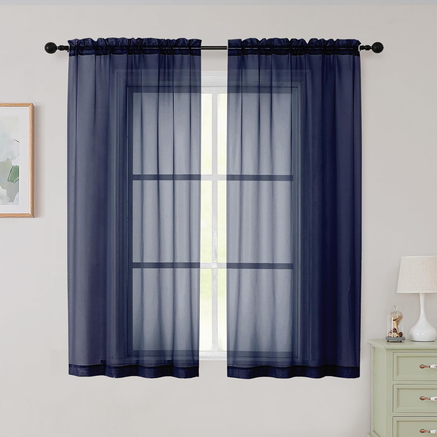 DOKIRO-Sheer Navy Blue Curtains for Bedroom Living Room 54 Inch Length ...
