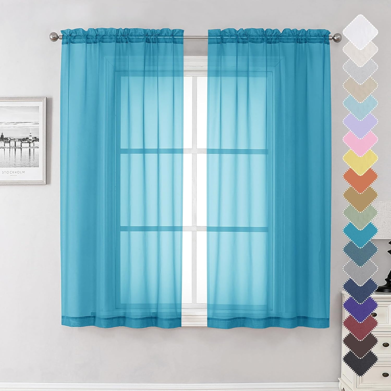 DOKIRO-Turquoise Sheer Curtains 63 Inch Length 2 Panels, Light ...