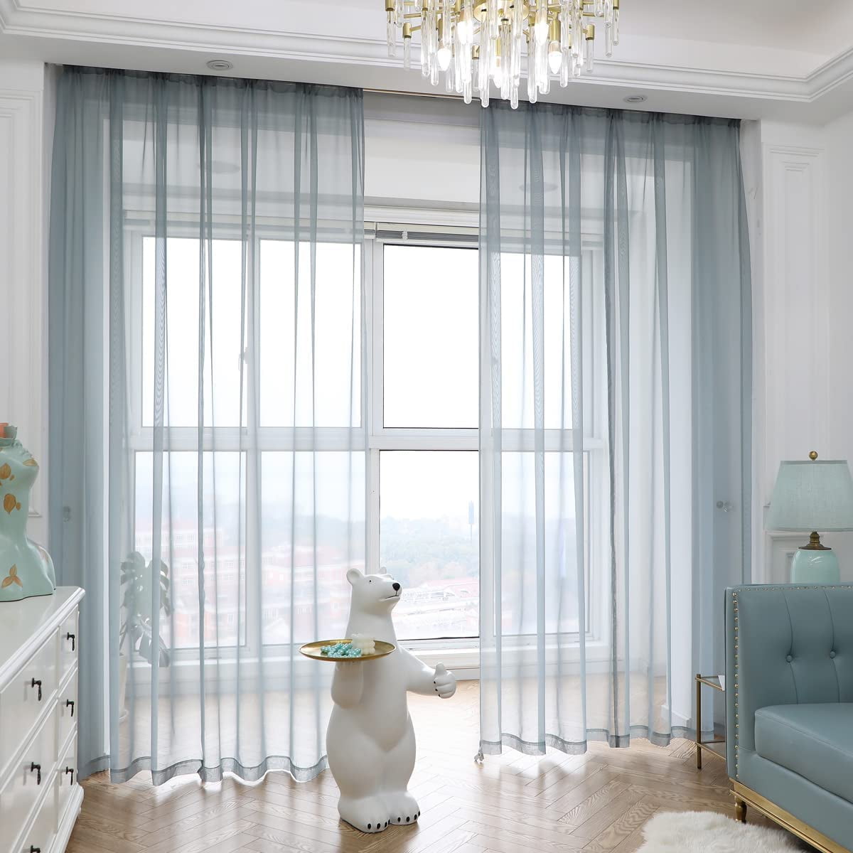 DOKIRO-Window Sheer Light Gray Curtains 130 Inches Long 2 Panels Sheer ...