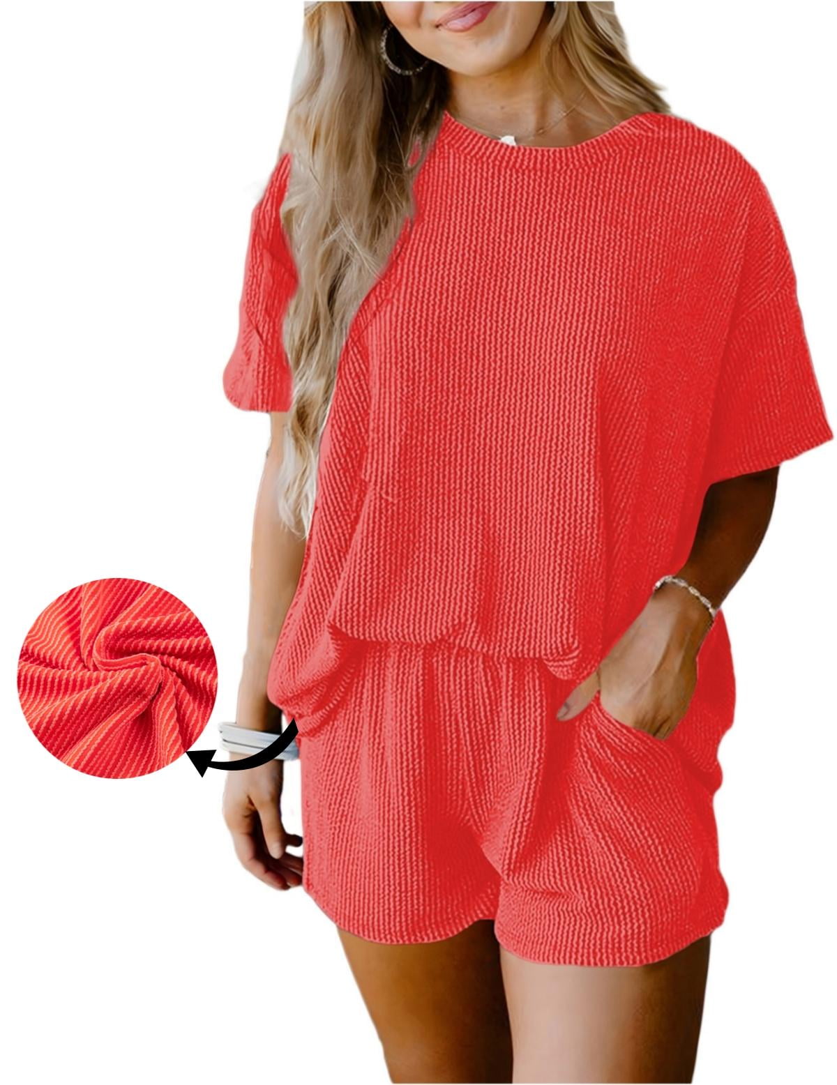 DOKOTOO 2 Piece Oufits for Women Lounge Set Short Sleeve Shirts ...