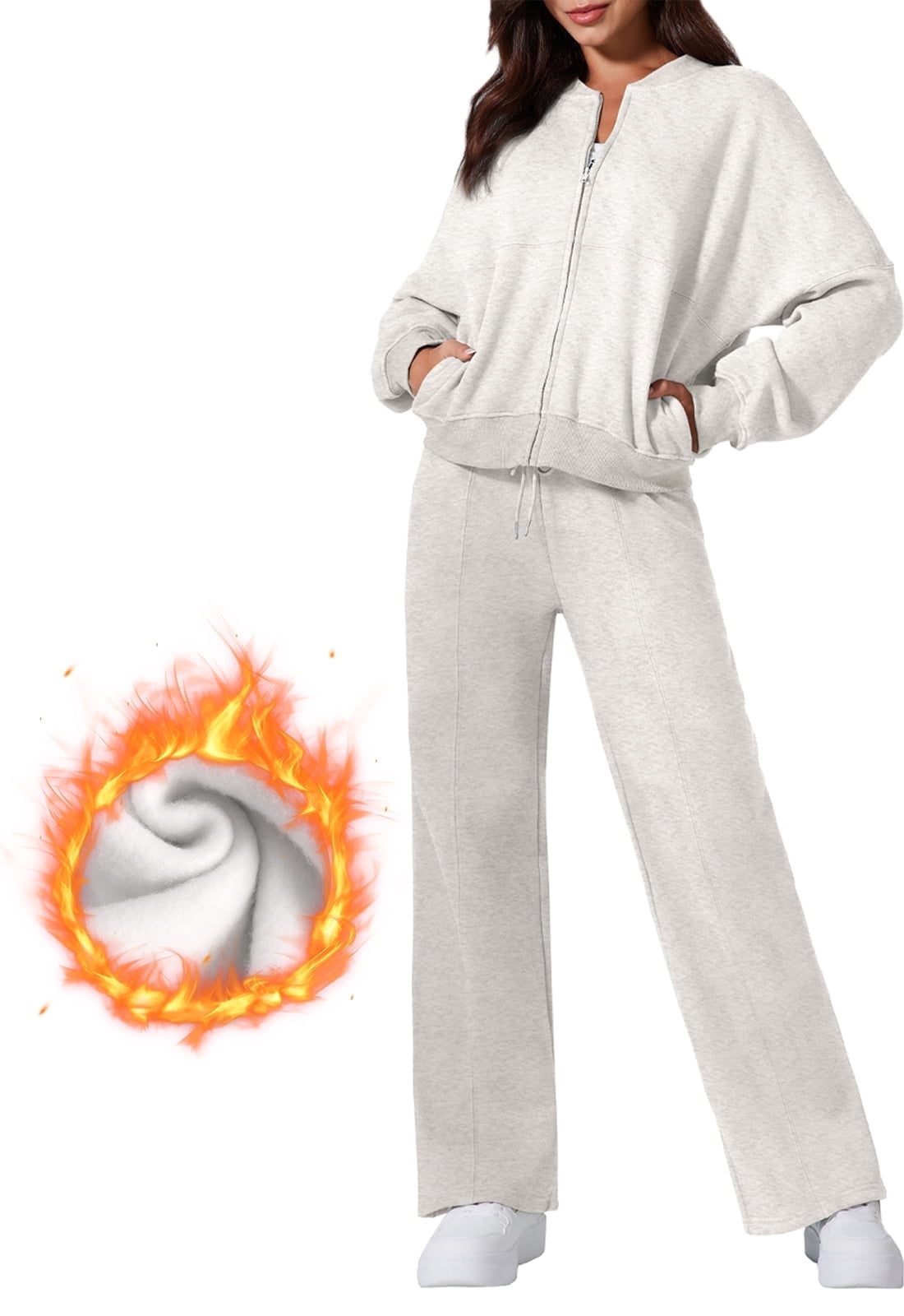 DOKOTOO 2 Piece Outfits for Women Oversized Lounge Set Fleece Sweatsuit ...