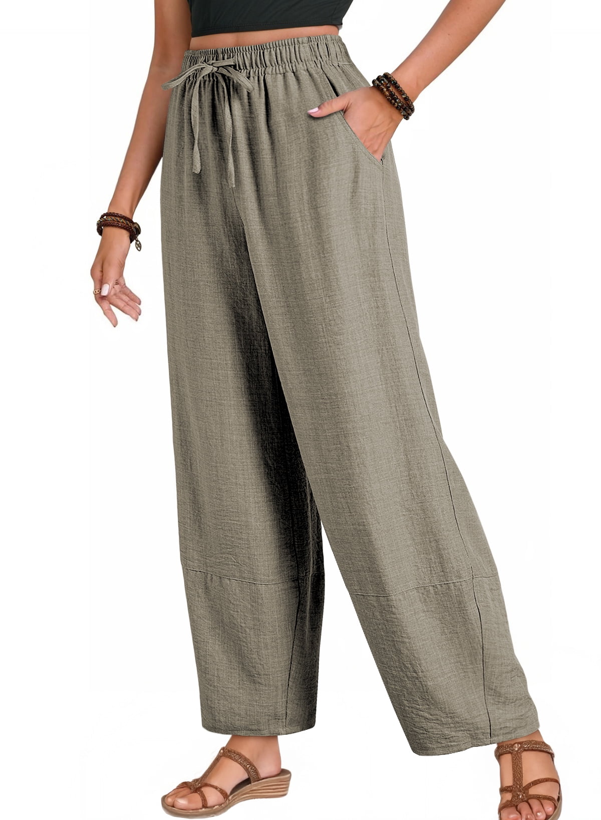 DOKOTOO Baggy Pants for Women Wide Leg Casual Drawstring Elastic ...