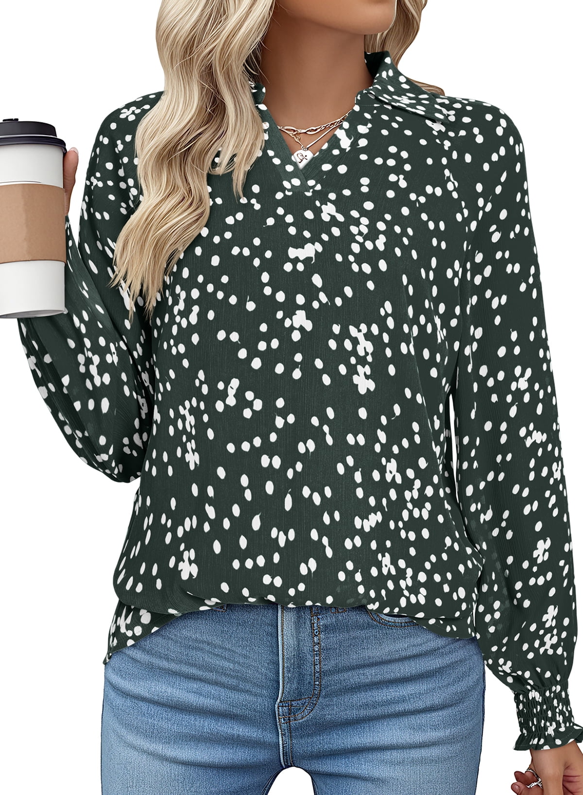 DOKOTOO Spring Blouses for Women Elegant Casual V Neck Long Sleeve ...