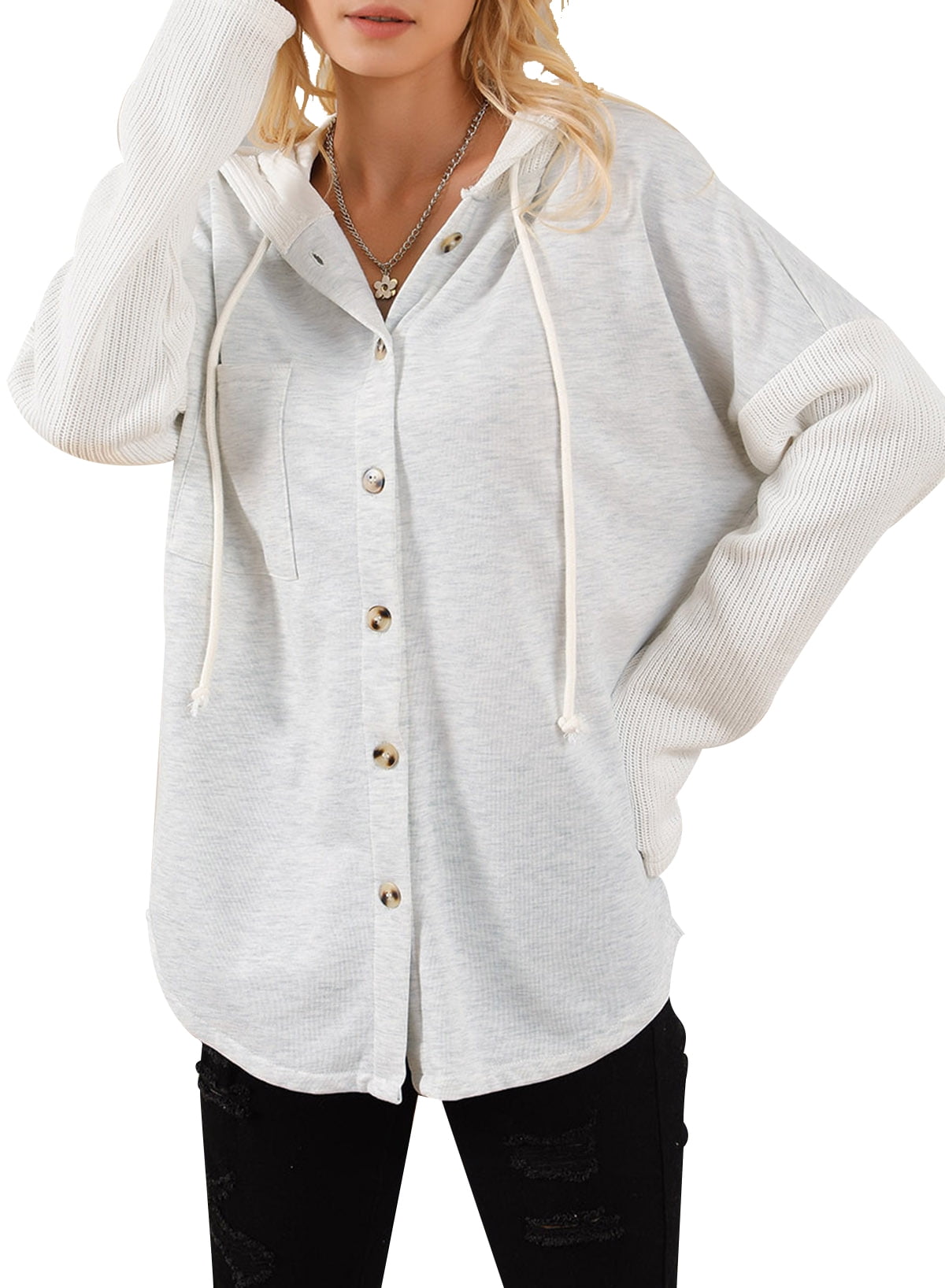 DOKOTOO Buttoned Hoodies for Womens Long Sleeve Hooded Sweatshirt 2024 ...