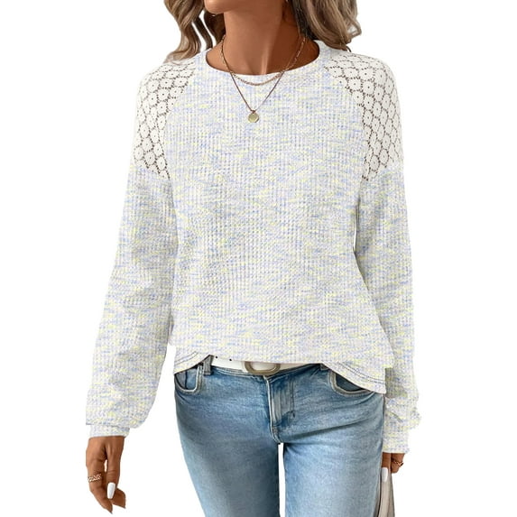 DOKOTOO Fall Tops for Women Crew Neck Stretchy Pullover Waffle Knit ...