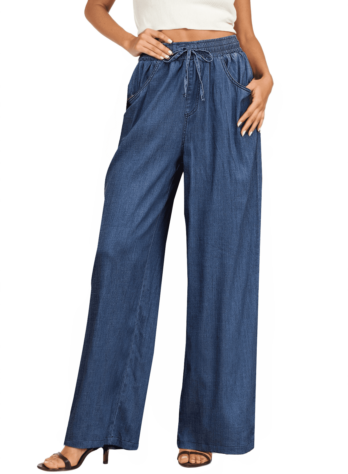 DOKOTOO Jeans for Women Wide Leg Jeans Drawstring High Waisted Loose ...