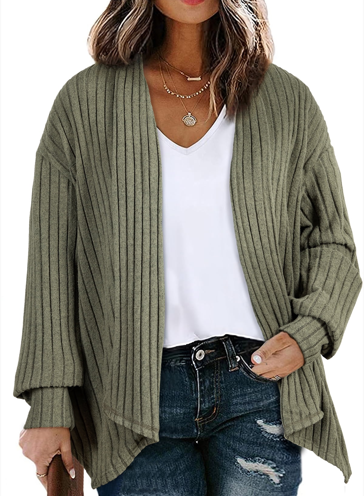 DOKOTOO Plus Size Cardigan for Womens Long Sleeve Casual Open Front ...
