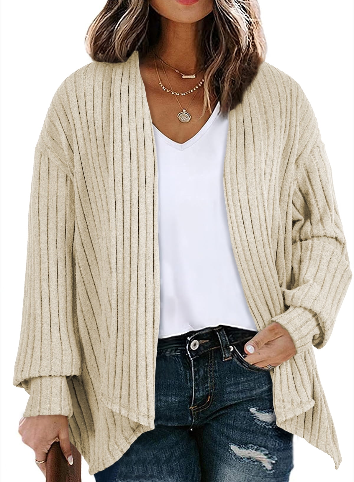 DOKOTOO Plus Size Cardigan for Womens Long Sleeve Casual Open Front ...